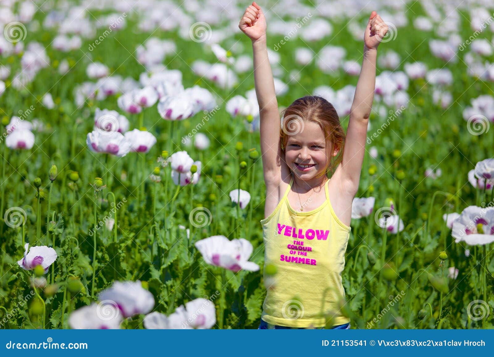 Young girl with hands up stock image. Image of green - 21153541
