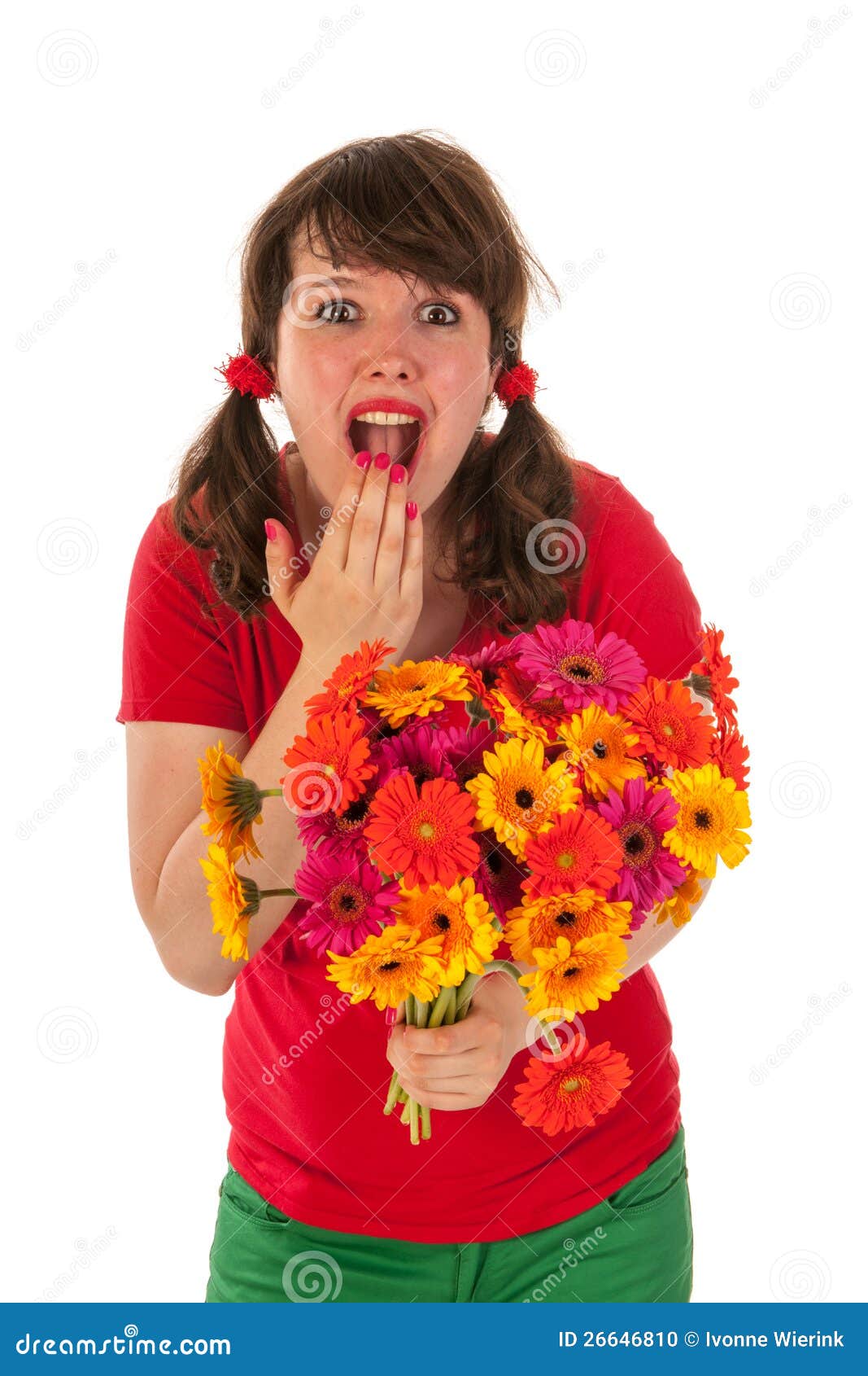 Young Girl Happy with Flowers Stock Photo - Image of white, present ...