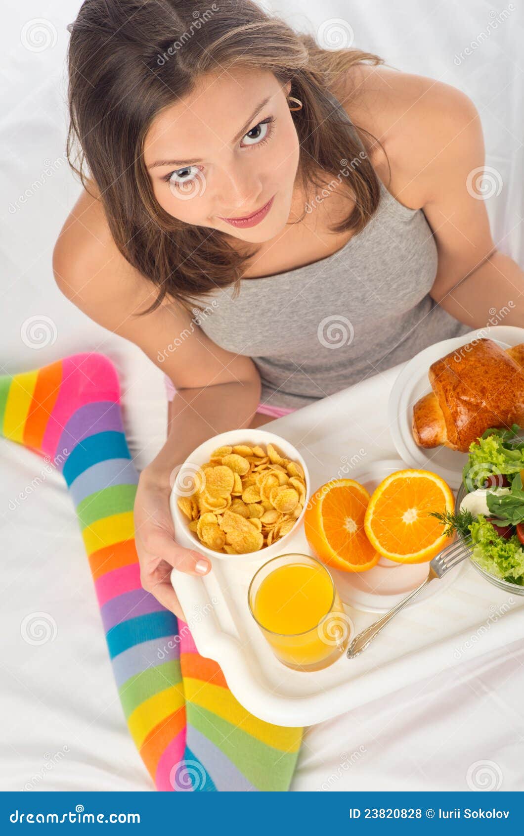 Young girl has breakfast stock photo. Image of juice - 23820828