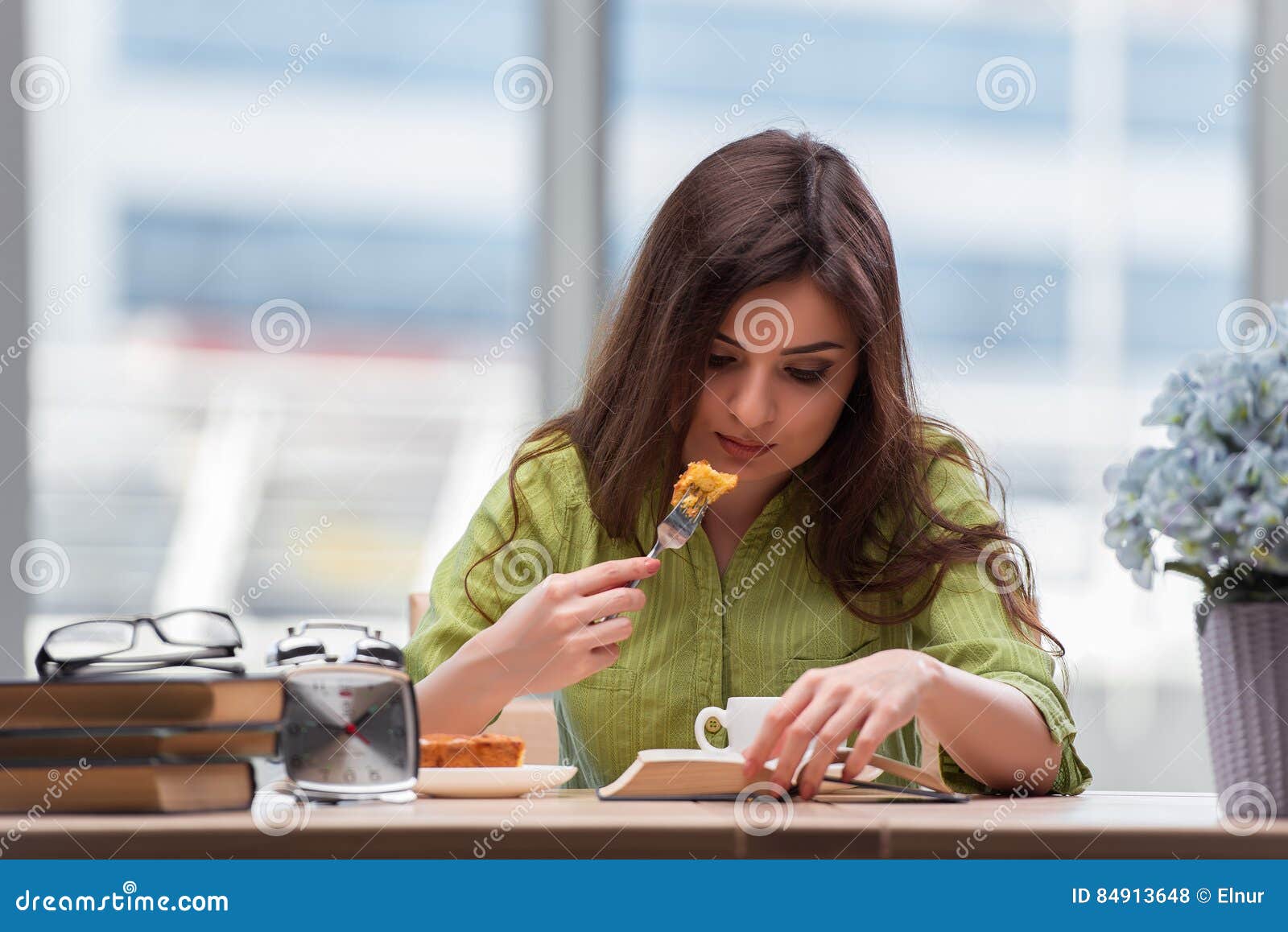 The Young Girl Having Breakfast at Home Stock Photo - Image of health ...