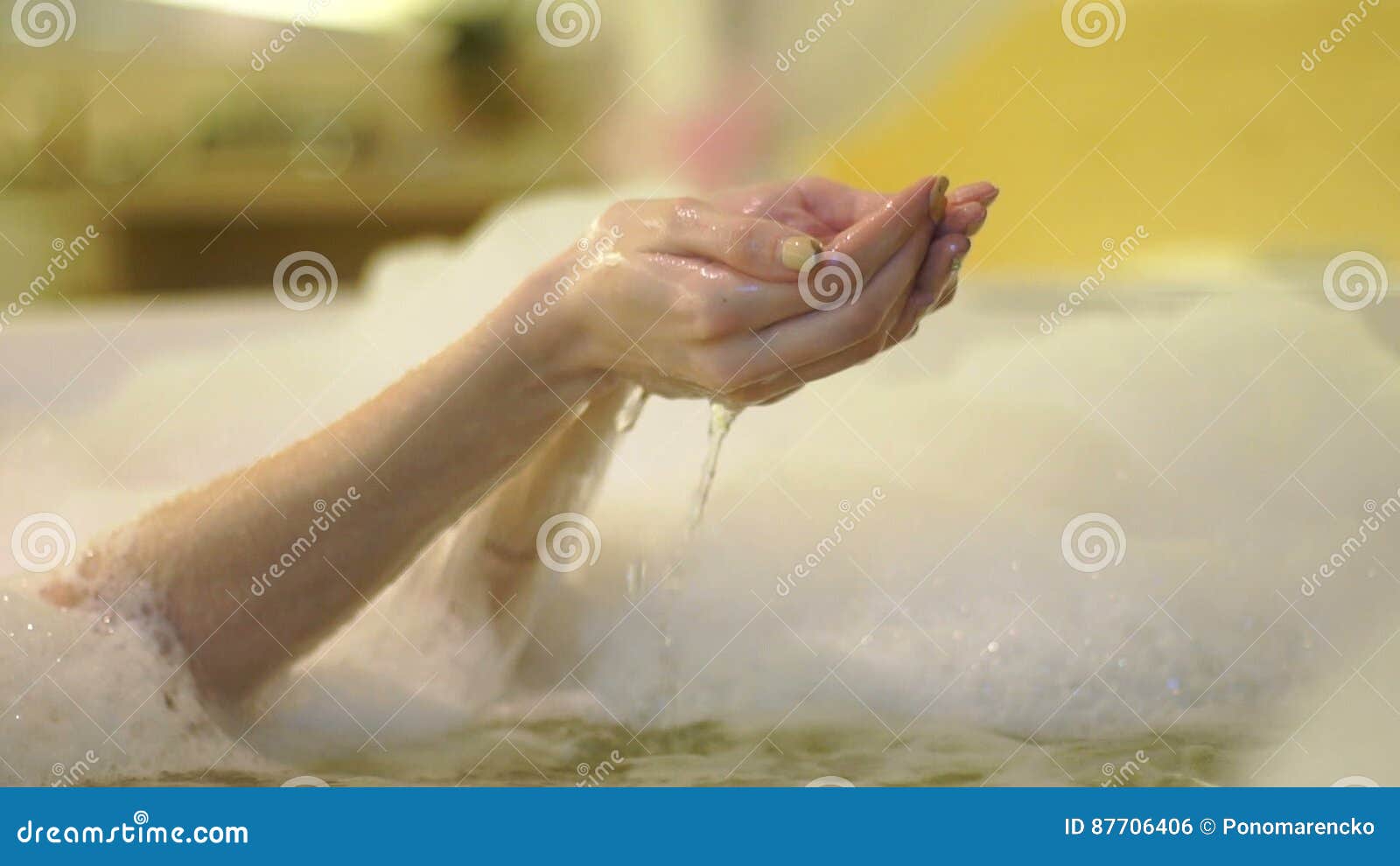Young Girl Having Fun With Foam In Hot Bath At Home Stock Footage