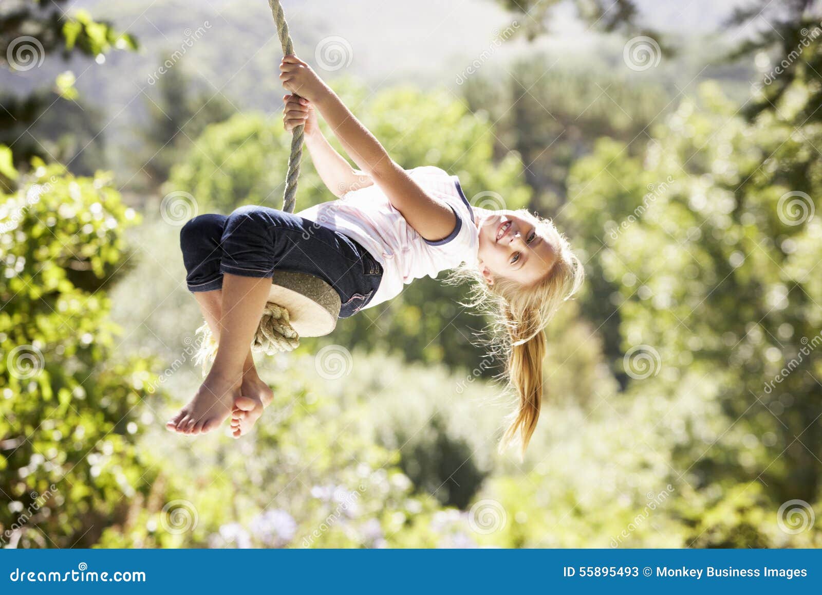Young Girl Having Fun on Rope Swing Stock Image - Image of person, year ...