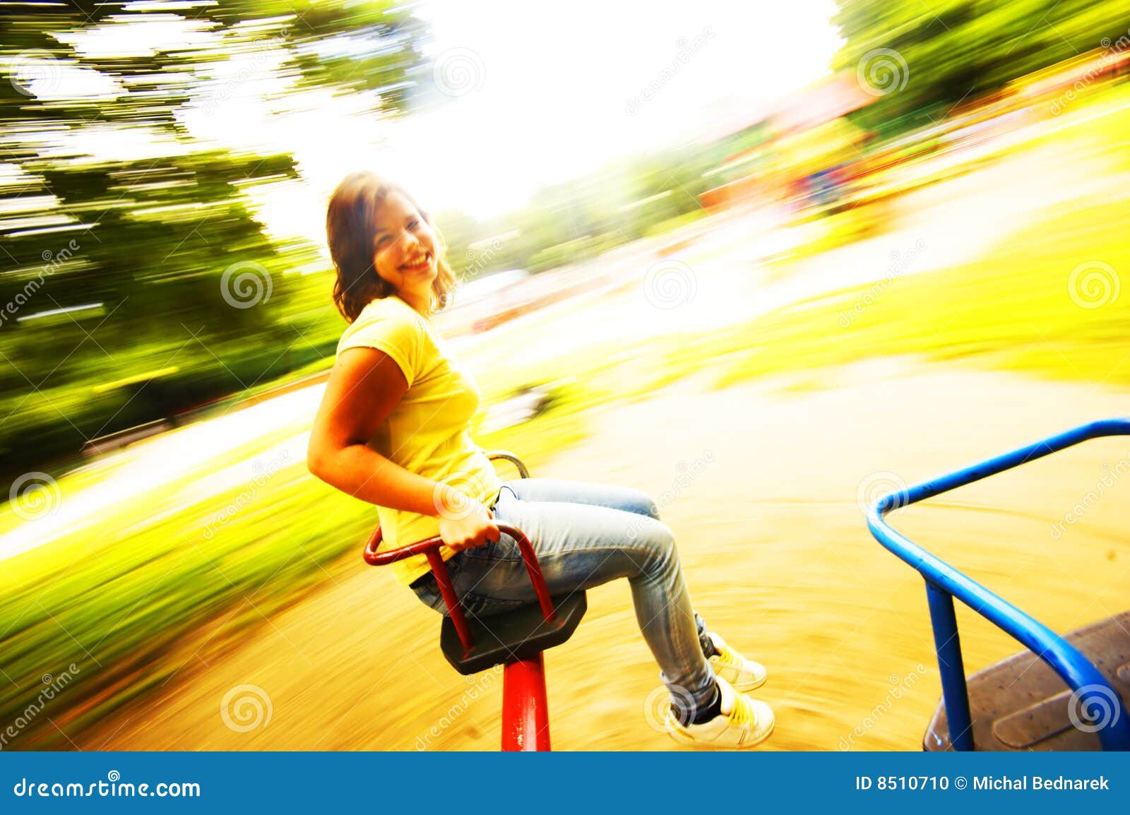 Young Girl Having Fun on Roundabout Stock Photo - Image of festival ...