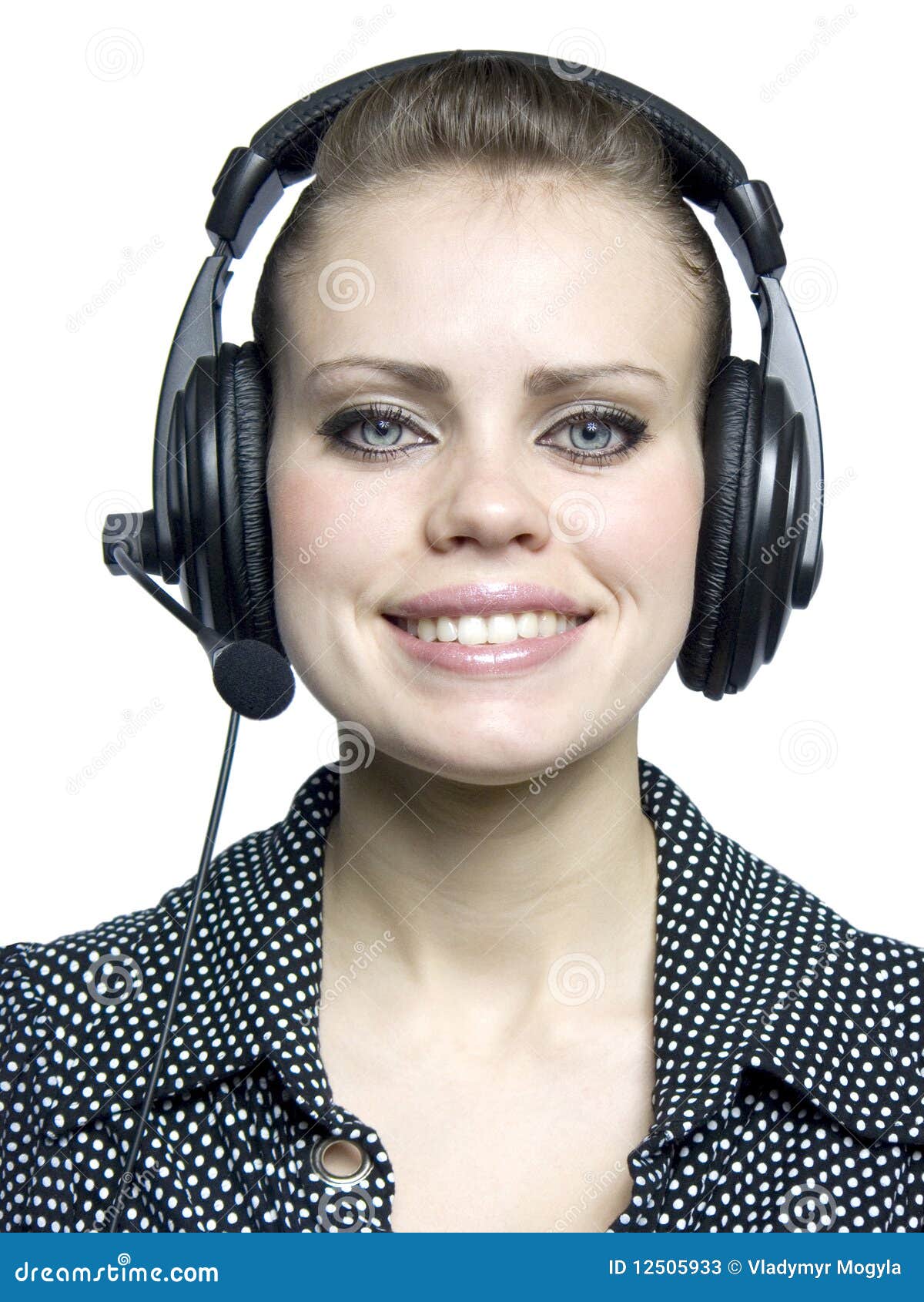 Young girl with a headset stock image. Image of call - 12505933