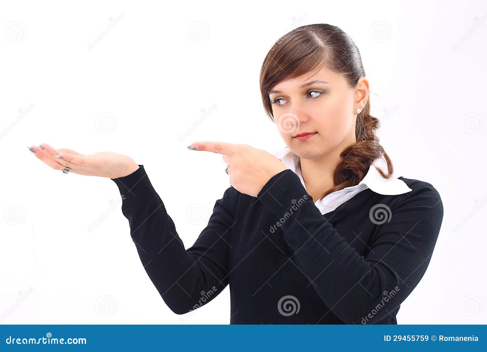 Young Girl with Her Arm Extended Pointing Something Isolated on Stock ...
