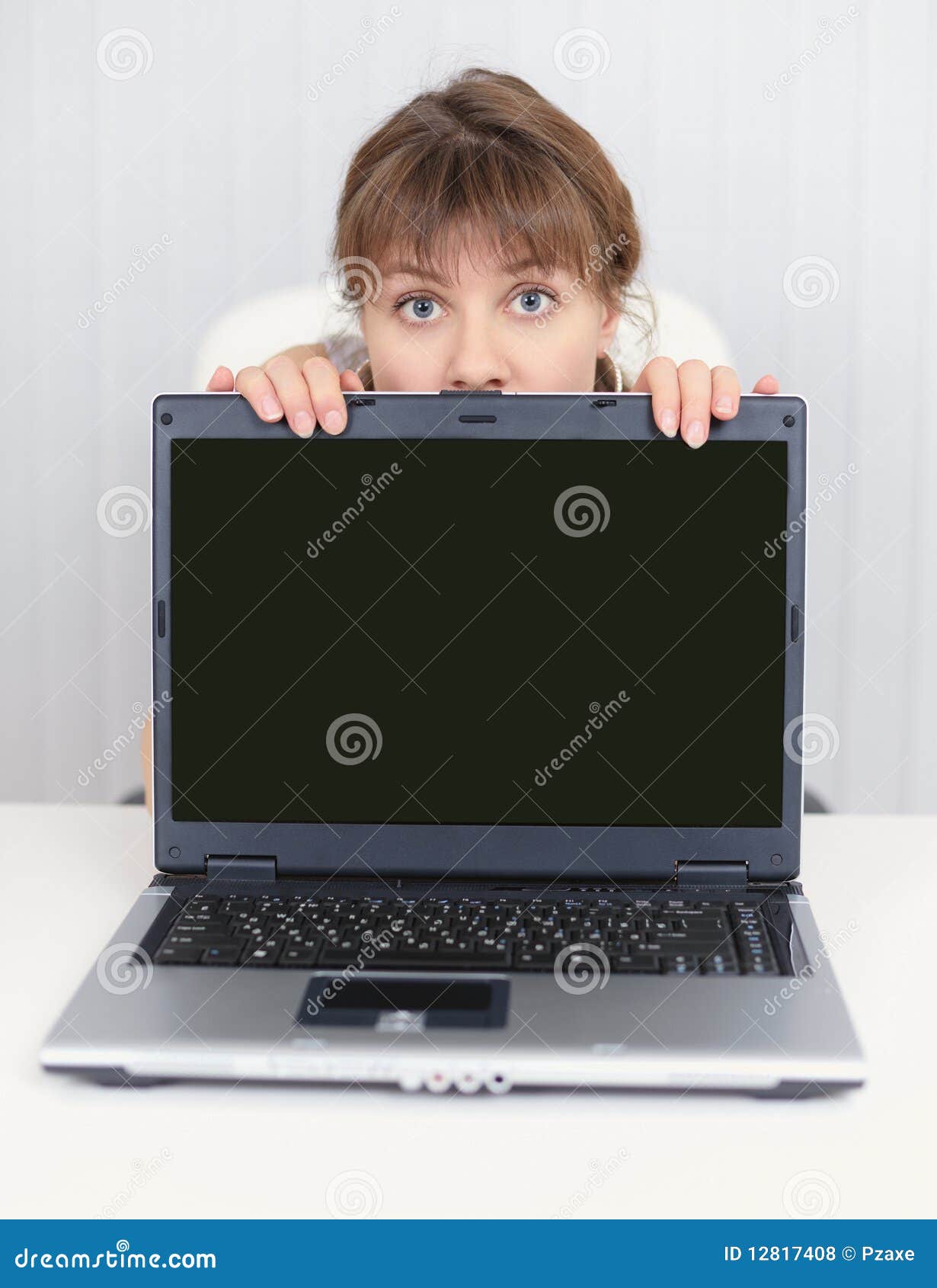 Young Girl Hiding Behind a Laptop Screen Stock Photo - Image of adult ...