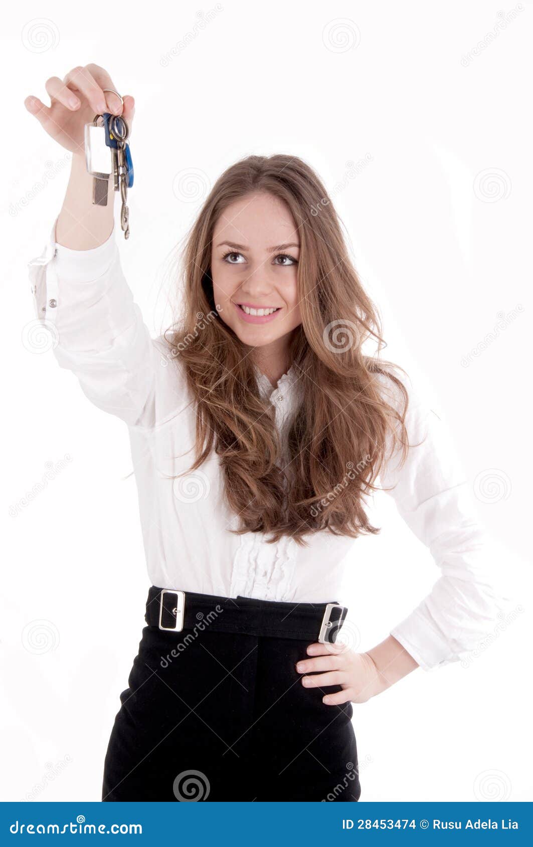 Young Girl Holding Car Key On Stock Photo - Image of isolated, holding ...