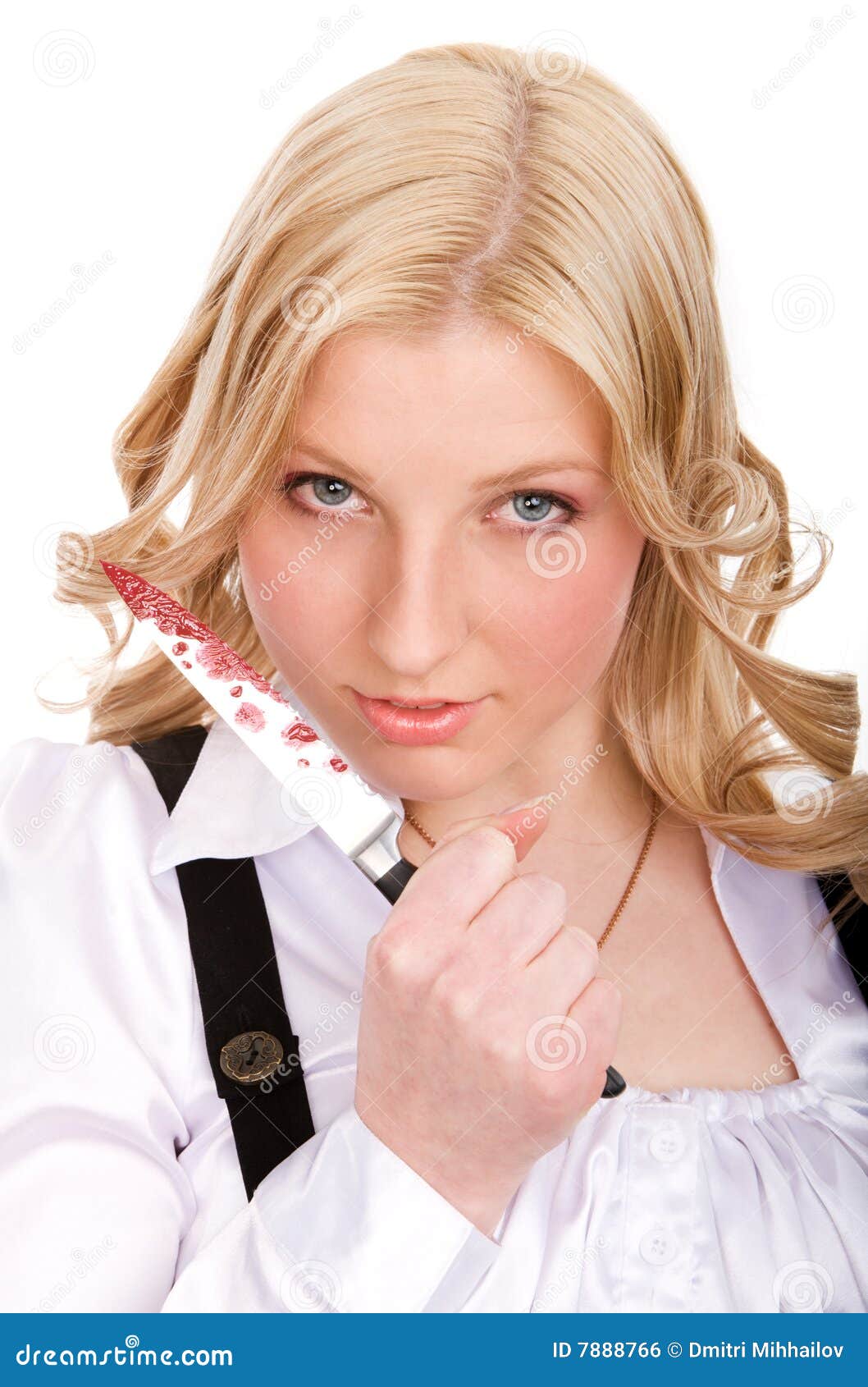 Young Girl Holding Knife with Blood on it Stock Photo - Image of blond ...