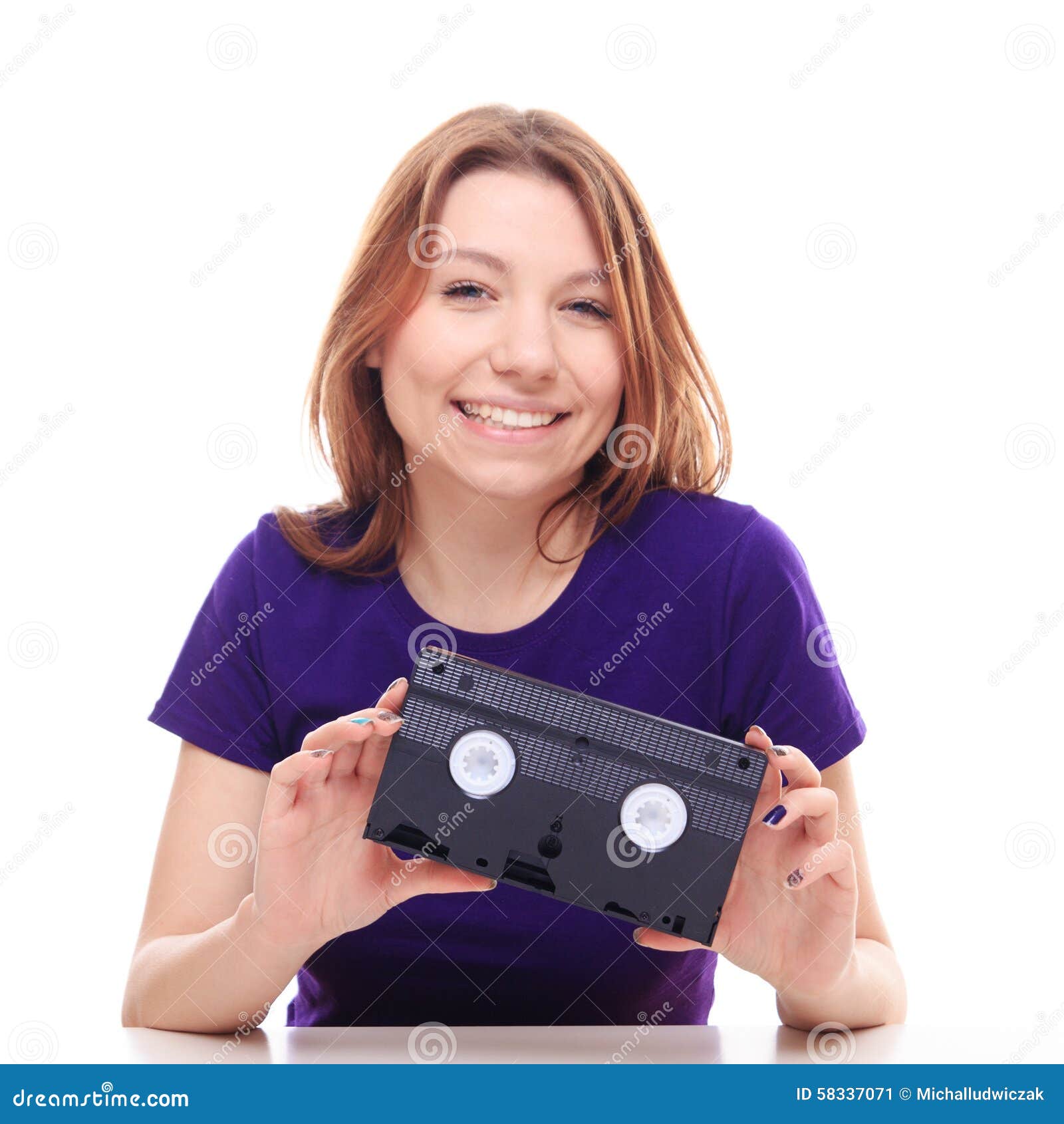 Young Girl Holding a VHS Tape Stock Image - Image of movies, white ...