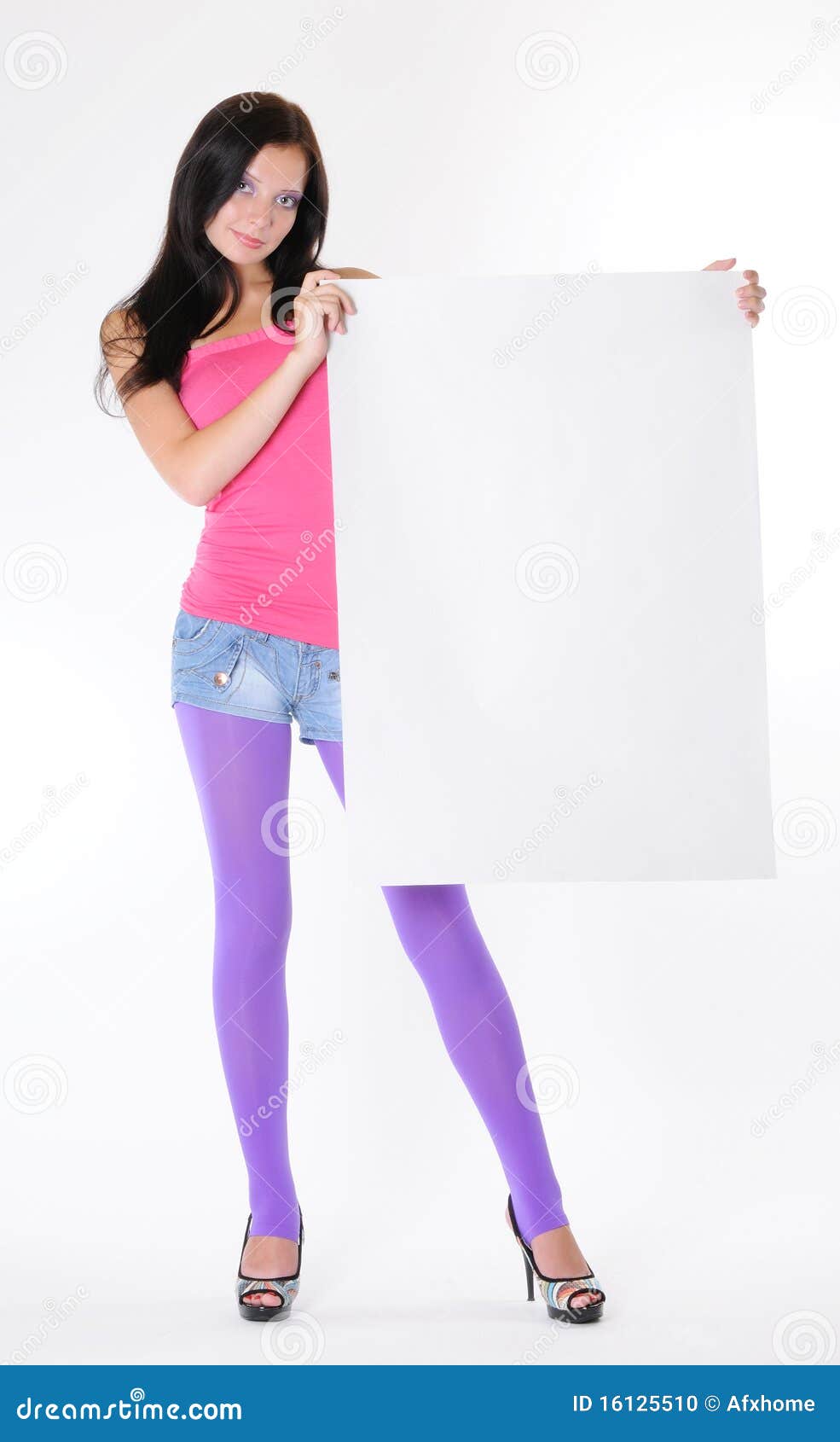 Young Girl Holding a White Paper Stock Photo - Image of girl, brunette ...
