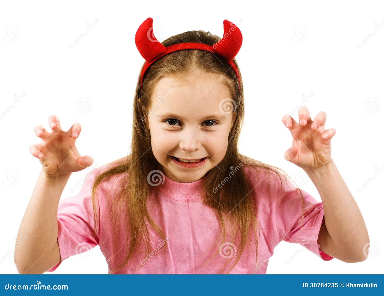 Young girl with horns imp stock image. Image of expression - 30784235