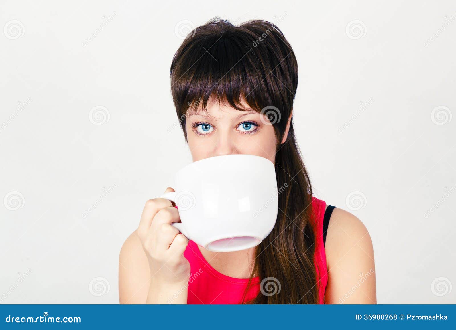 Young girl with a huge mug stock photo. Image of beautiful - 36980268