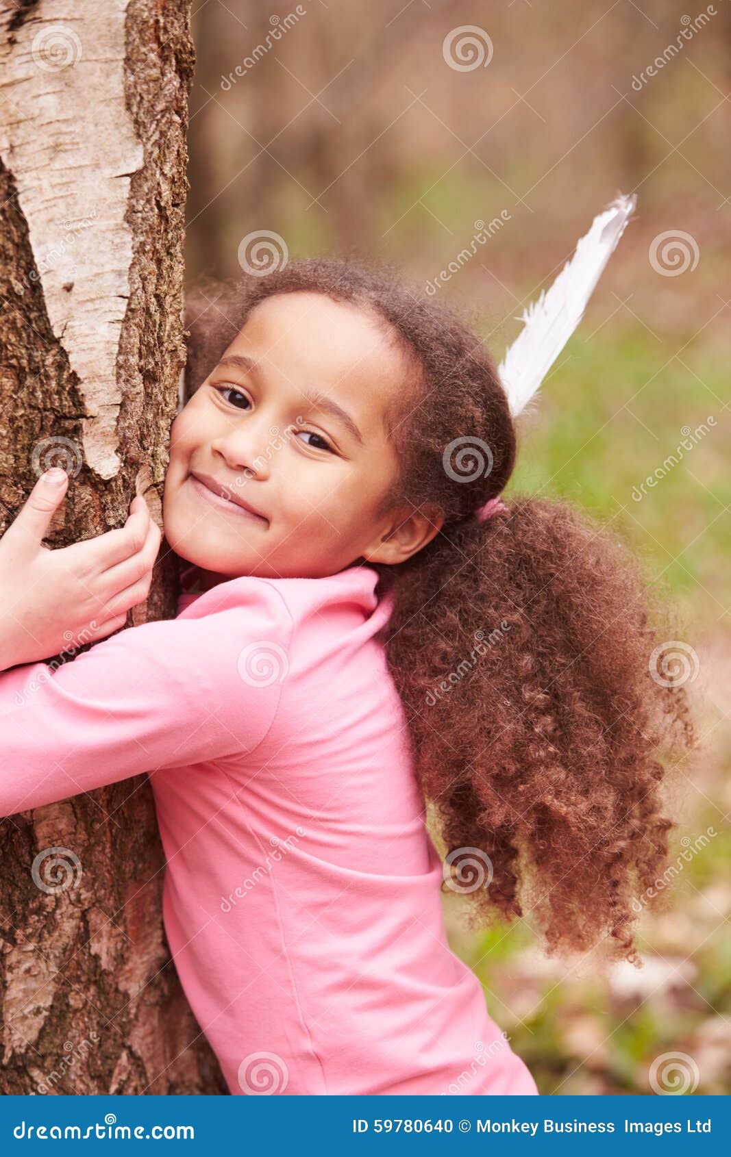 Young Girl Hugging Tree in Forest Stock Photo - Image of countryside ...