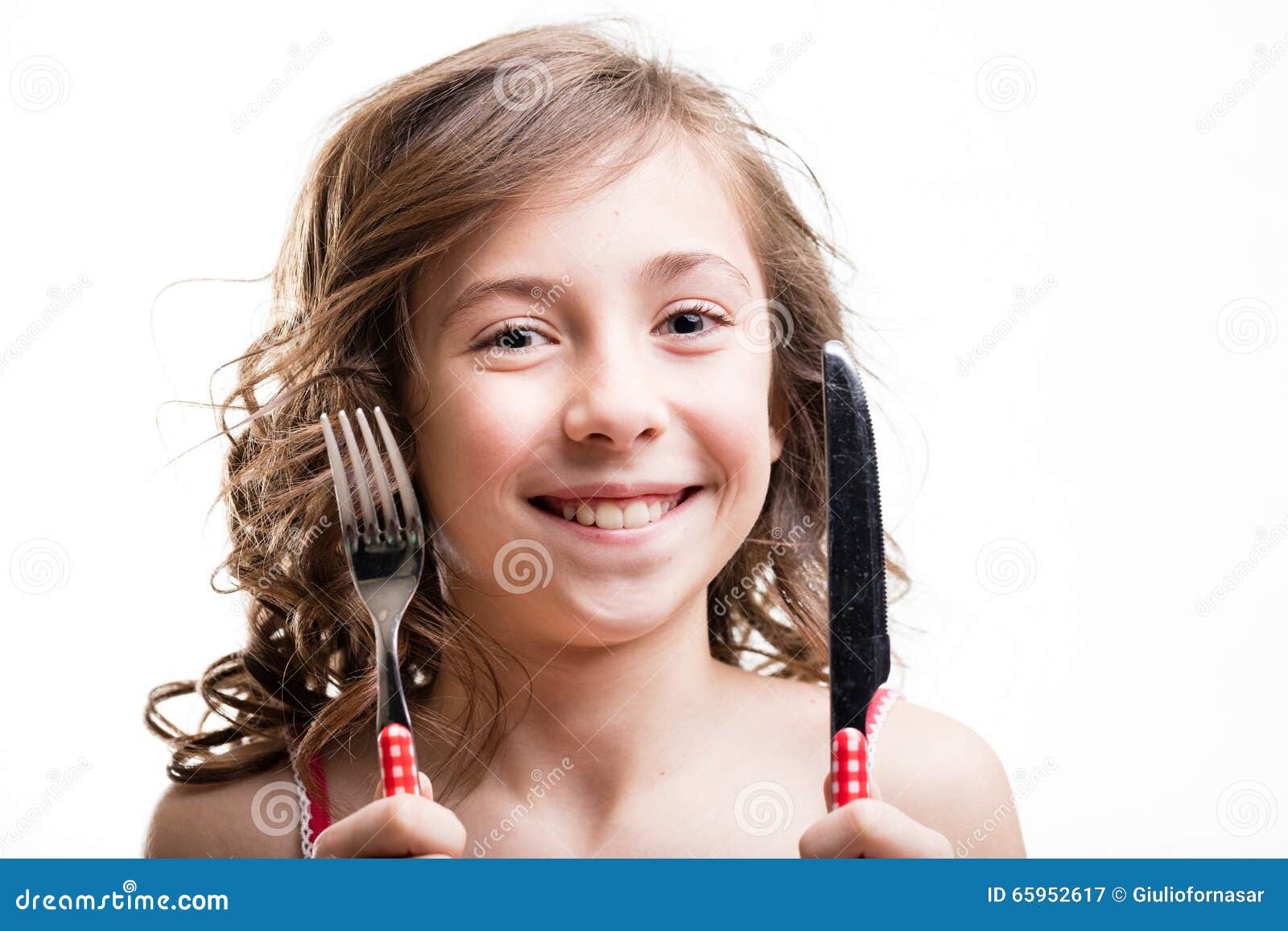 Young Girl with Knife and Fork Stock Image - Image of look, happy: 65952617