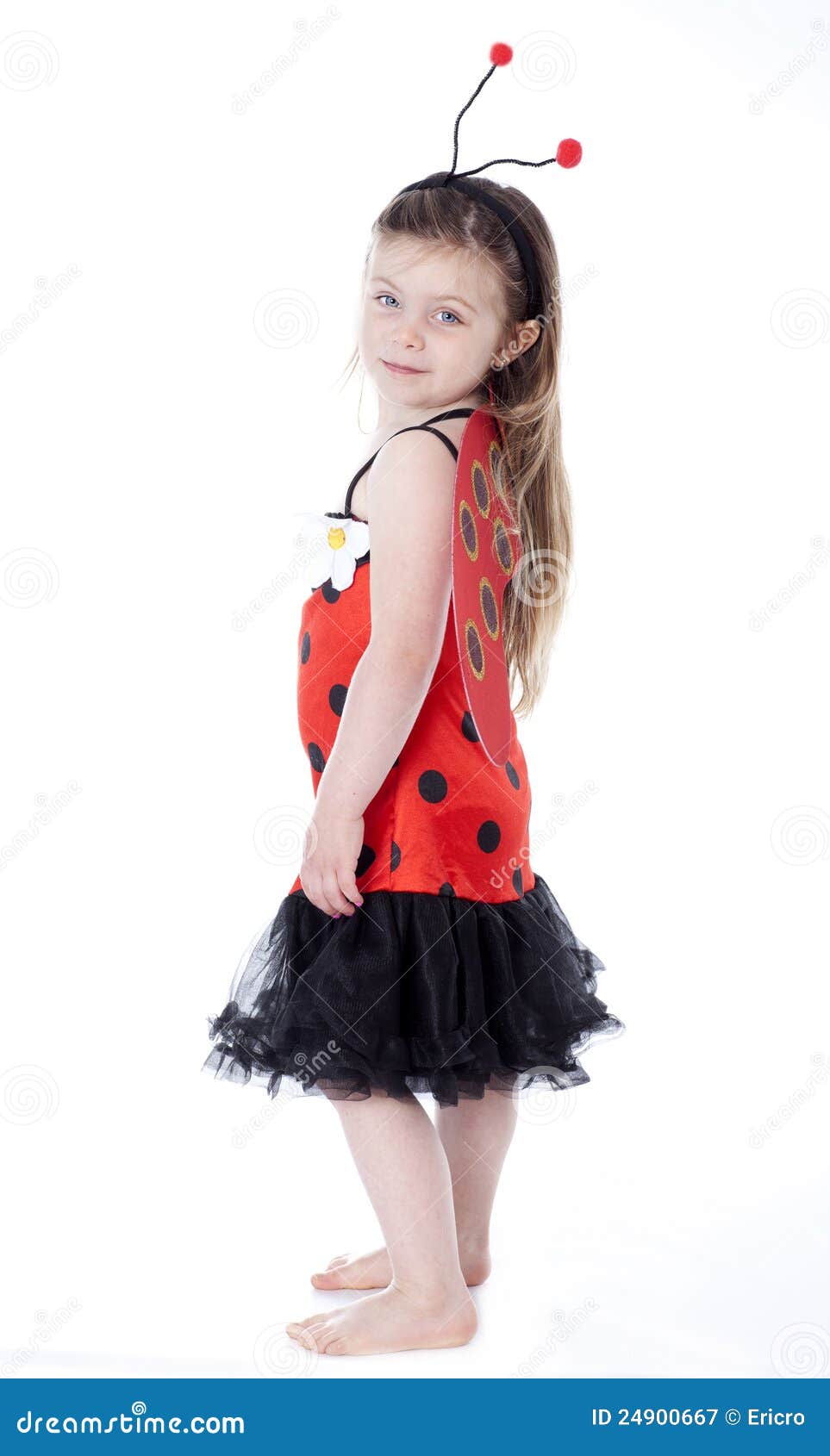 Girl In Ladybug Dress On Bench Royalty-Free Stock Image | CartoonDealer ...
