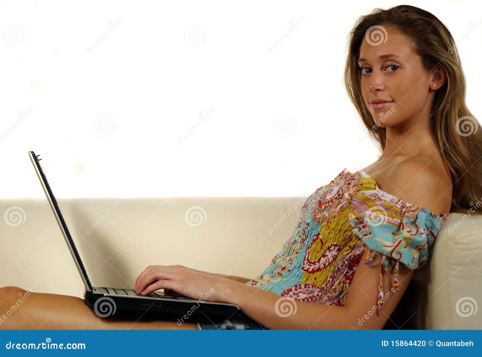Young Girl with Laptop Computer Stock Photo - Image of browsing ...