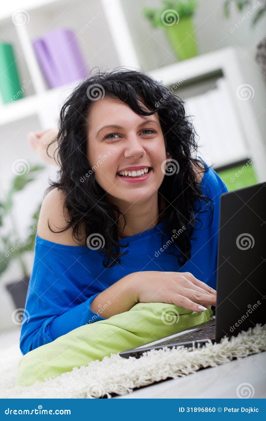 Young Girl with Laptop Computer, Looking at Camera. Stock Photo - Image ...