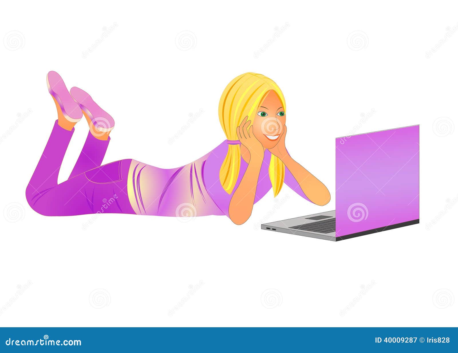 Young girl with laptop stock vector. Illustration of smiling - 40009287