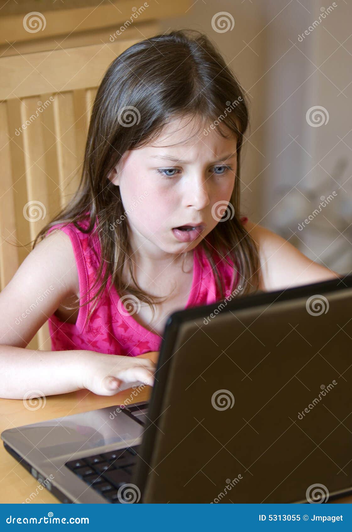 Young Girl on Laptop - Shocked Face Stock Image - Image of pink ...