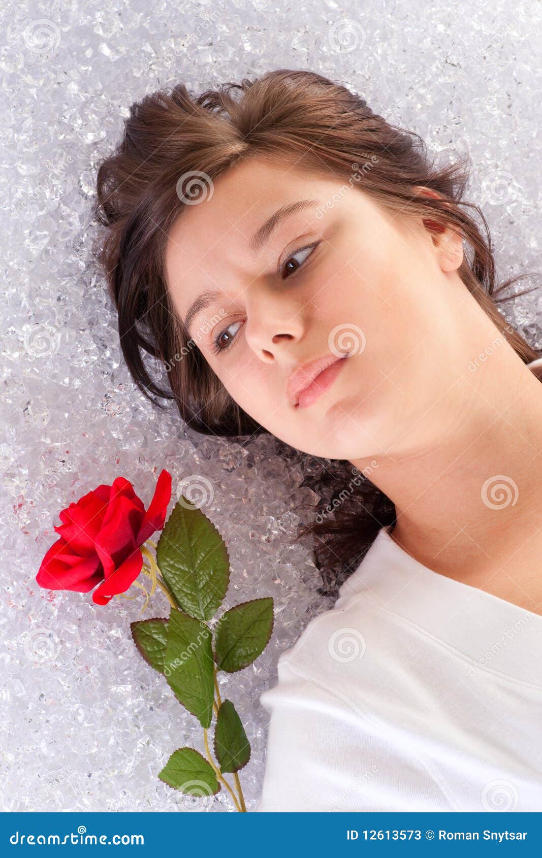 Young Girl Laying with Rose Stock Image - Image of glamour, petal: 12613573