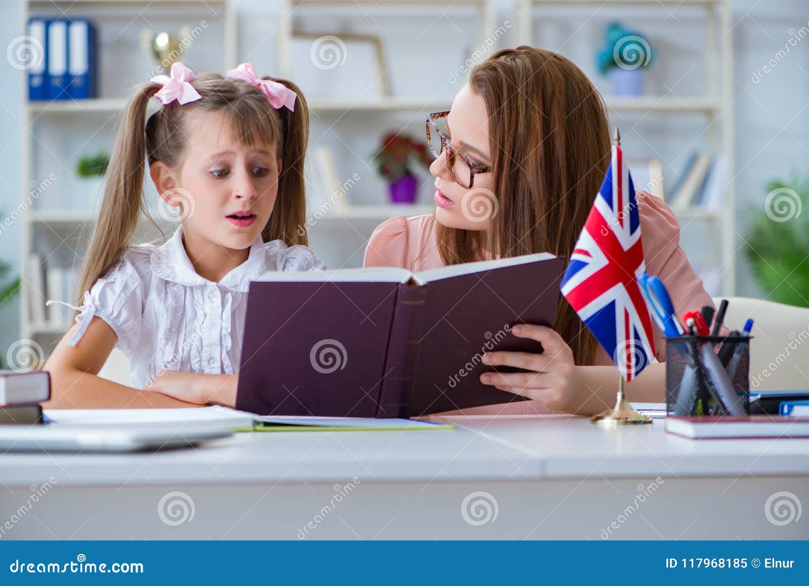 The Young Girl Learning English with Teacher Stock Image - Image of ...
