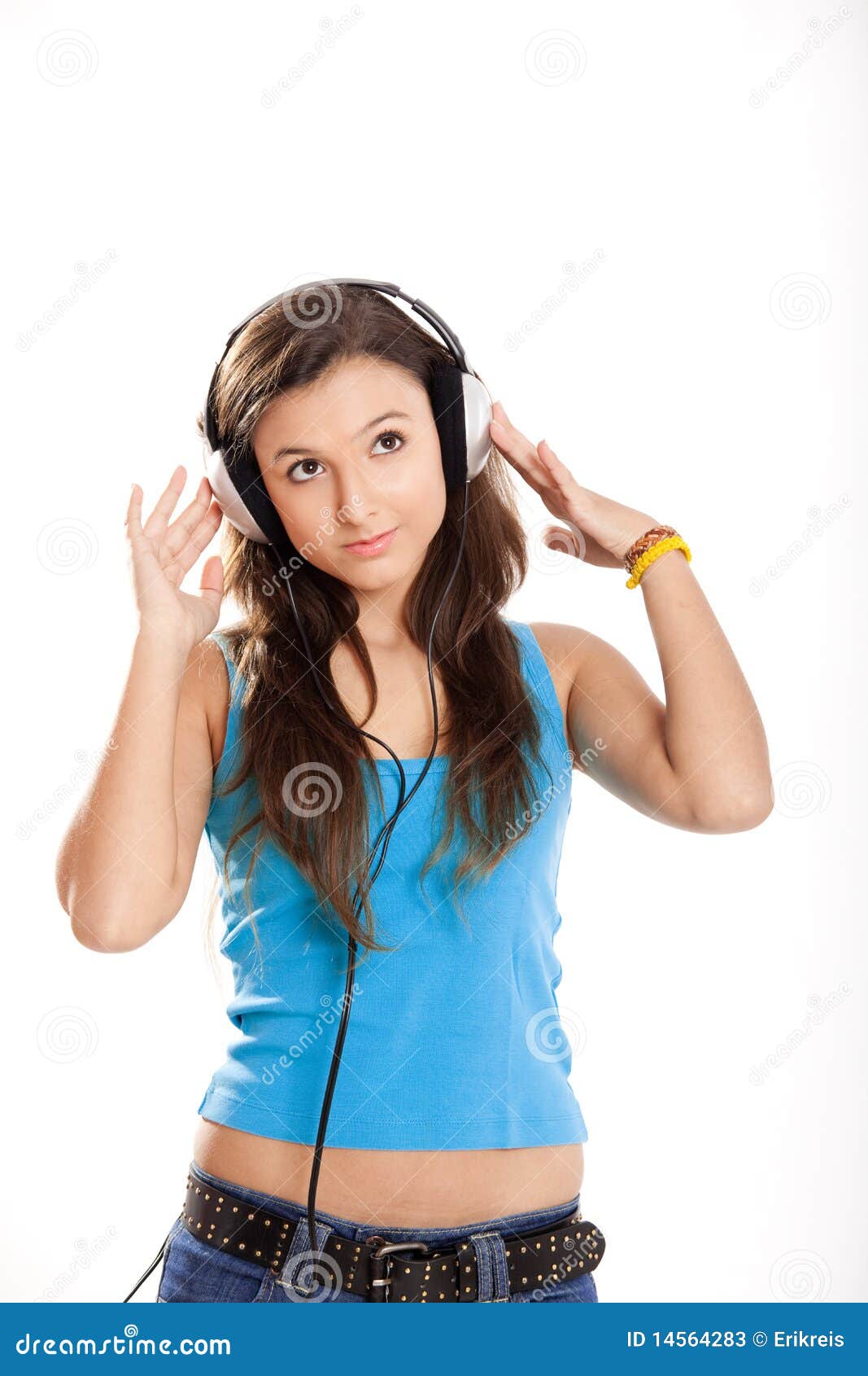 Young girl listen music stock image. Image of earphones - 14564283