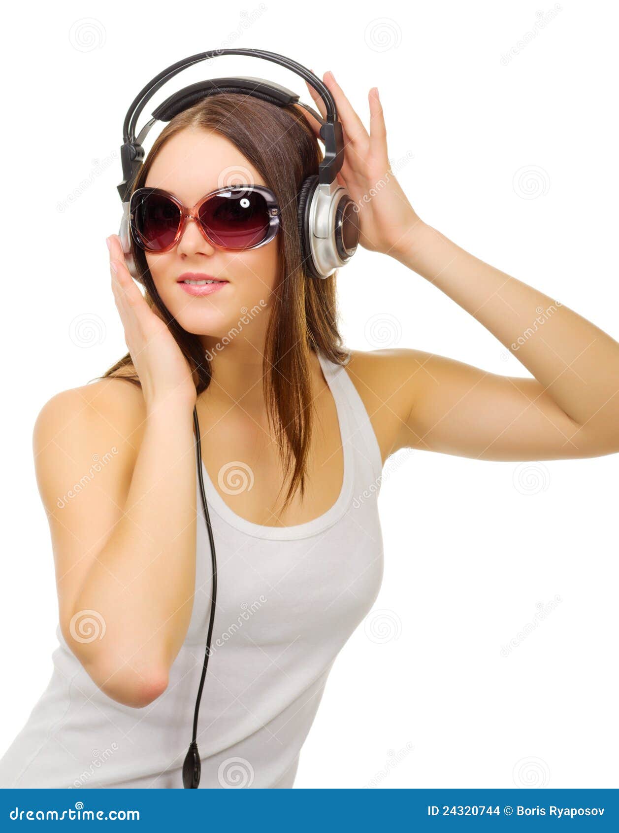 Young girl listen music stock photo. Image of headset - 24320744