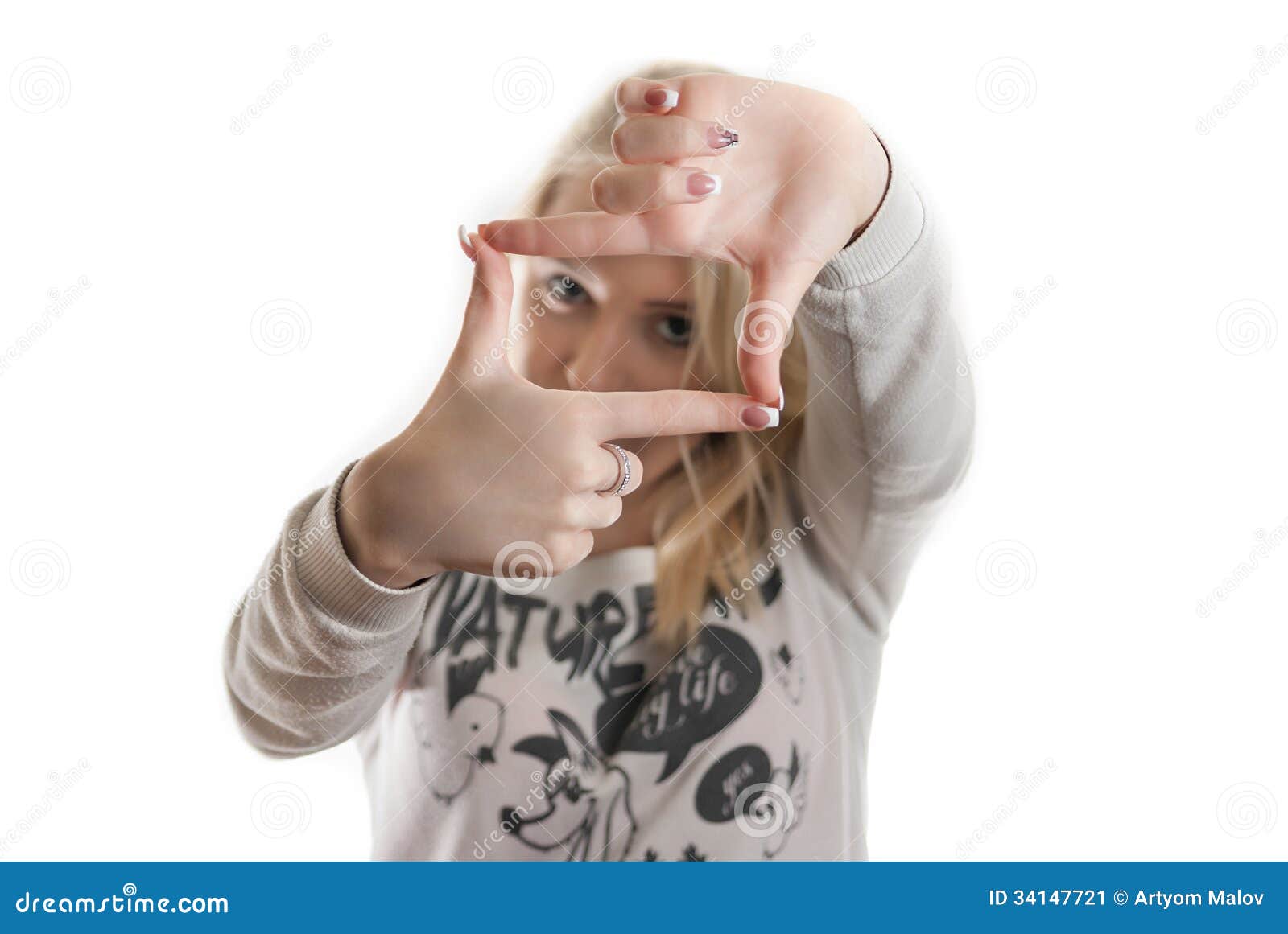 Young Girl Looking through Her Hands Stock Image - Image of imagination ...