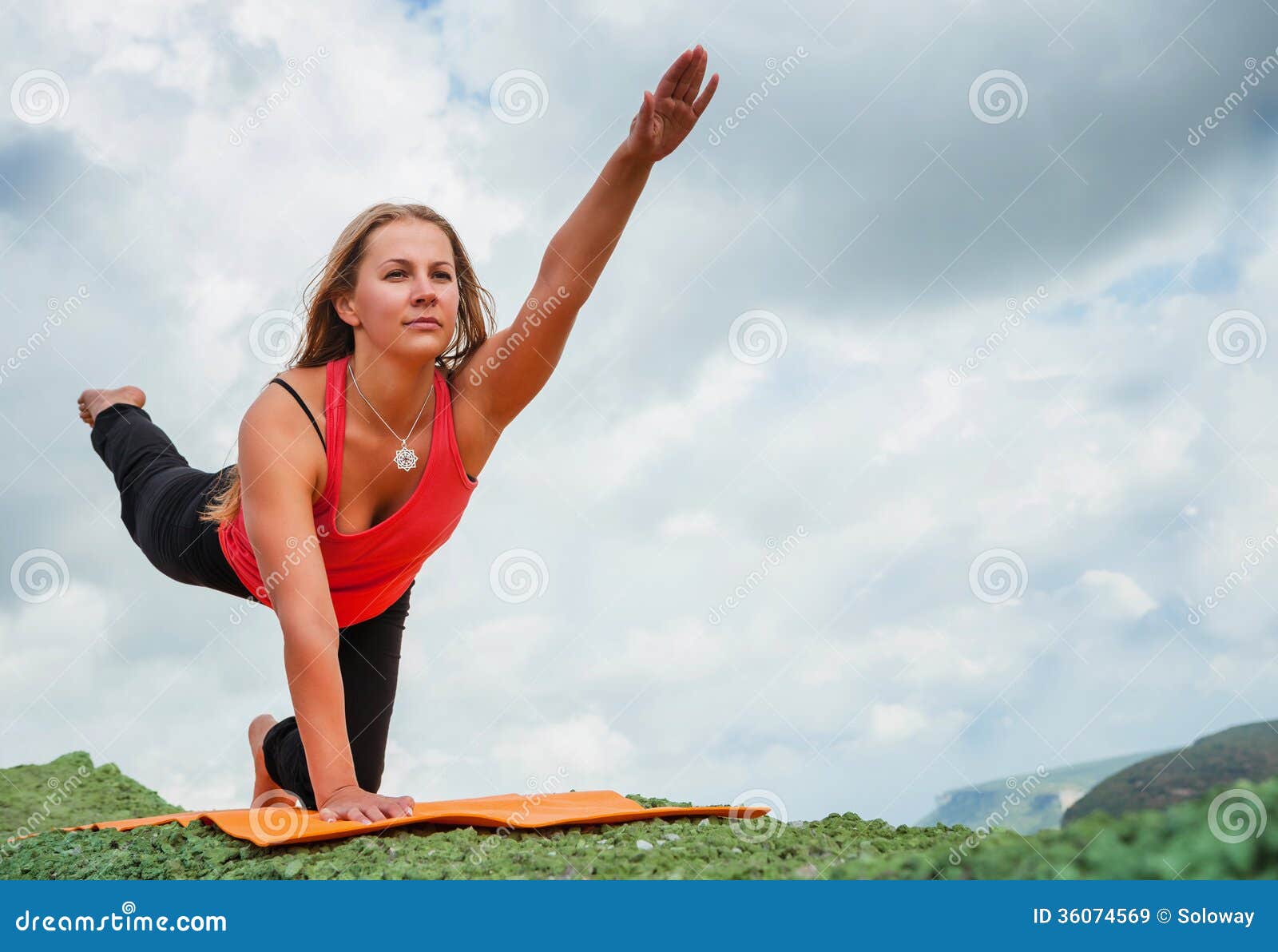Young Girl Make Balancing Yoga Exercise Stock Image - Image of energy ...