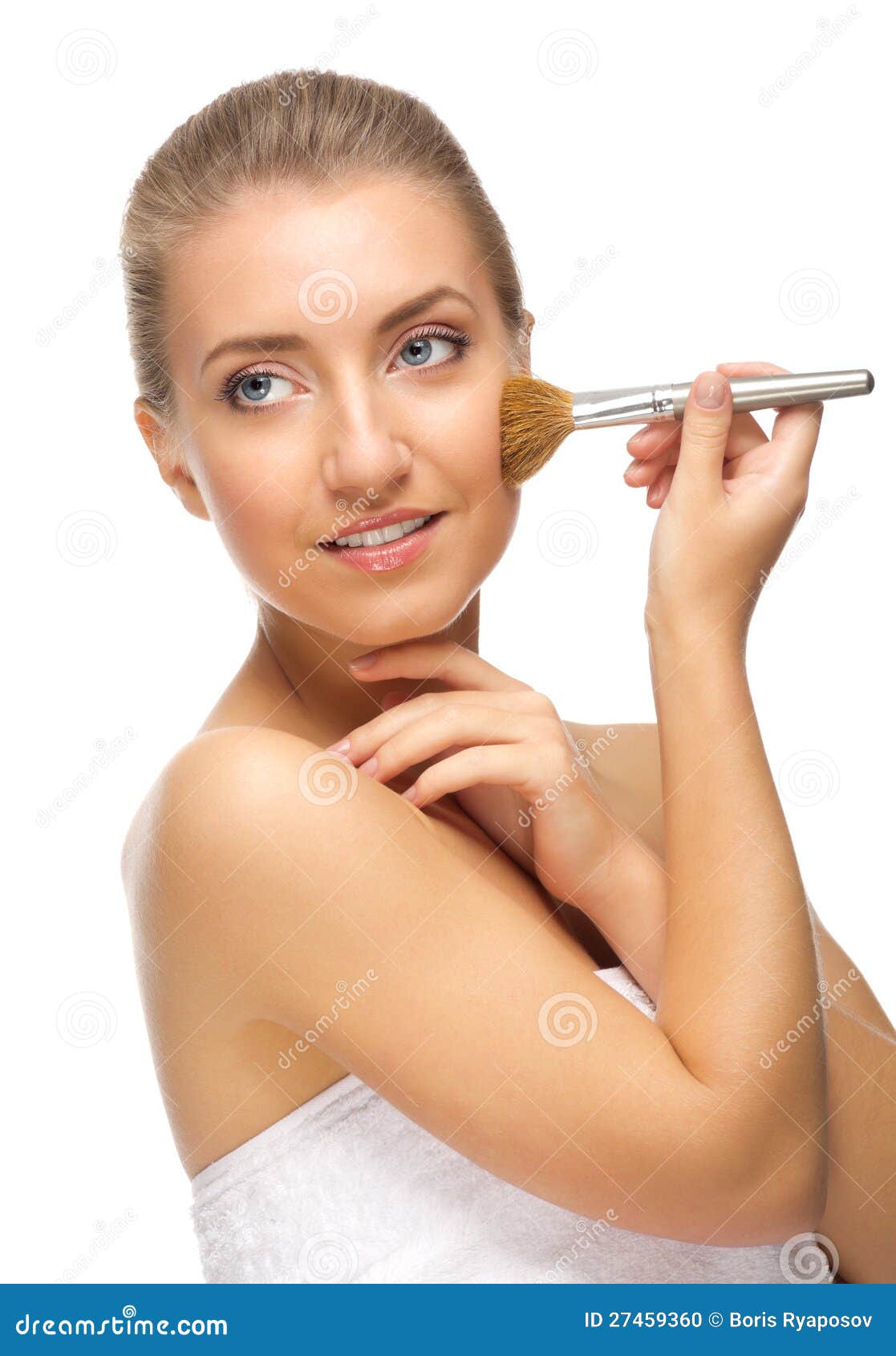 Young Girl with Makeup Brush Stock Photo - Image of lifestyle ...