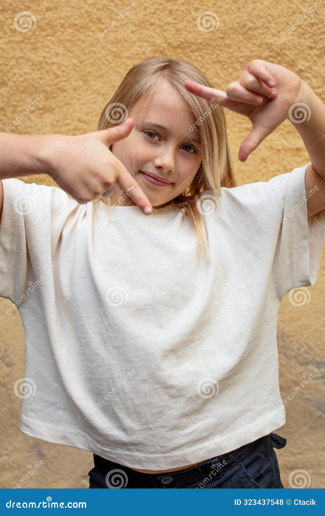 Young Girl Making a Frame with Her Fingers Stock Photo - Image of ...