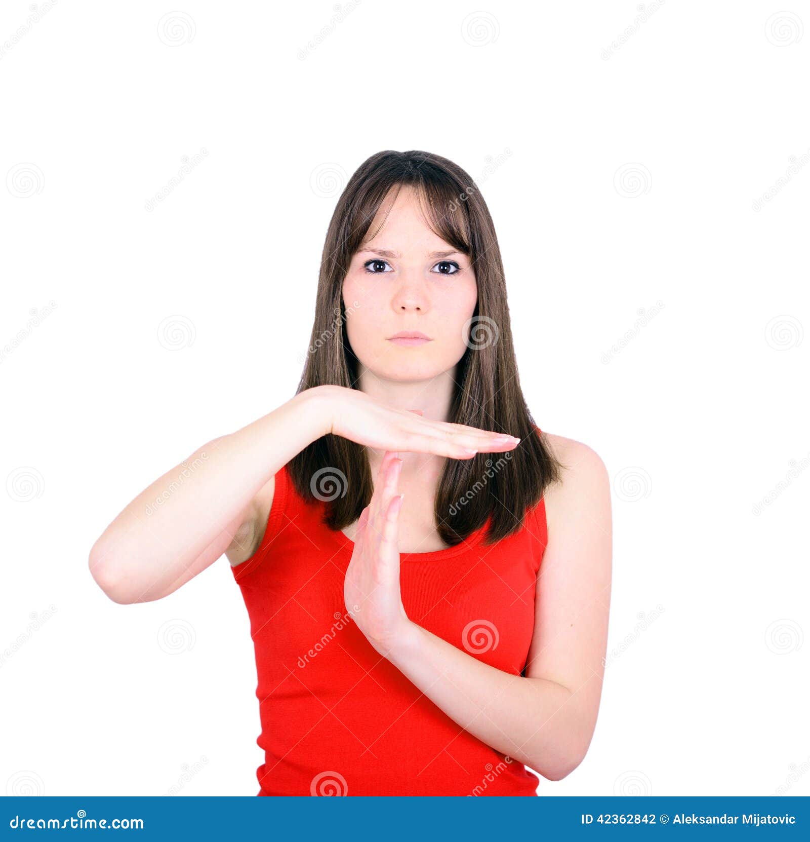 Young Girl Making Time Out Gesture Over White Background Stock Photo ...