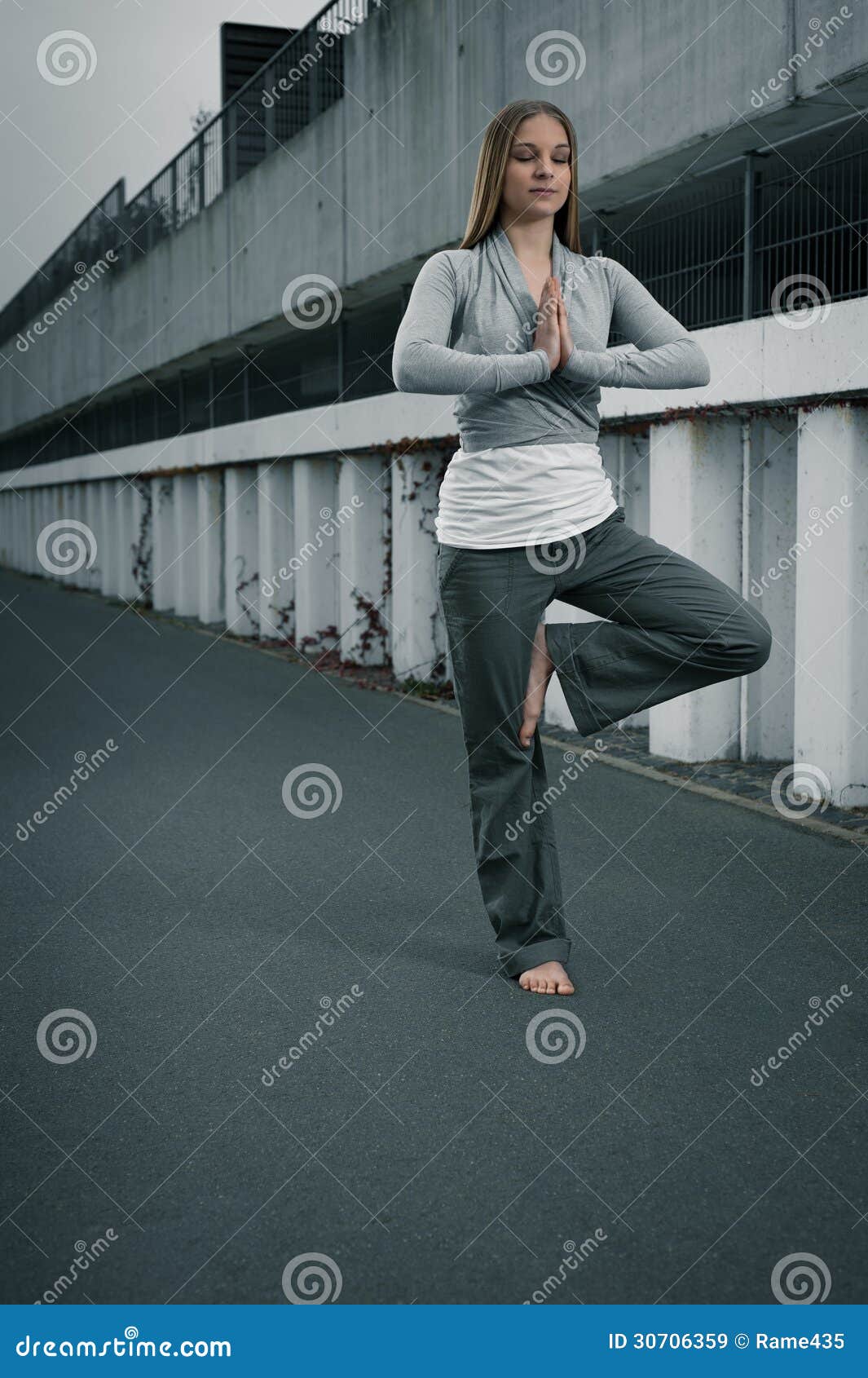 Young Girl Meditating on One Foot Stock Image - Image of aloneness ...