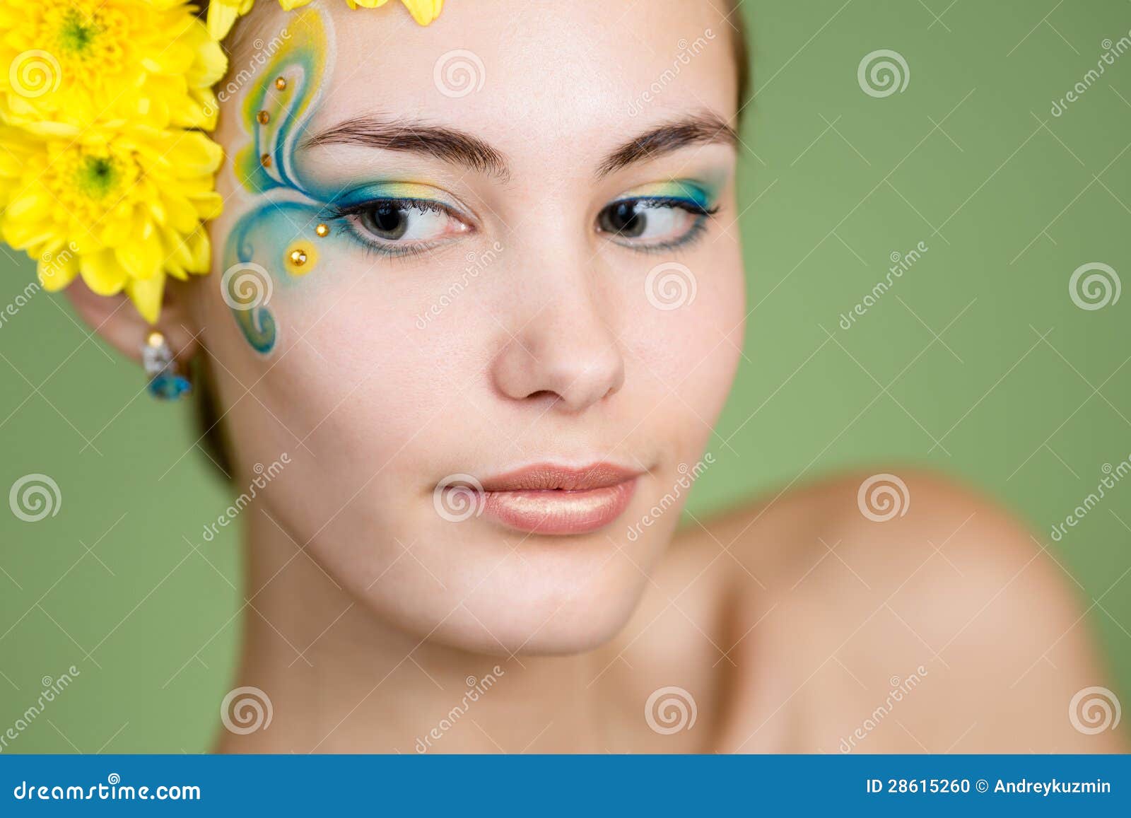 Young Girl Model with Fantasy Makeup and Flowers Stock Photo - Image of ...