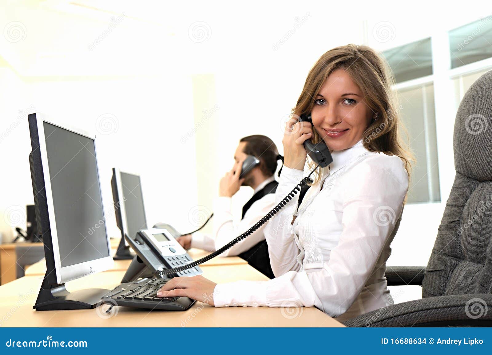 Young Girl at Office on the Workplace Makes Call Stock Photo - Image of ...