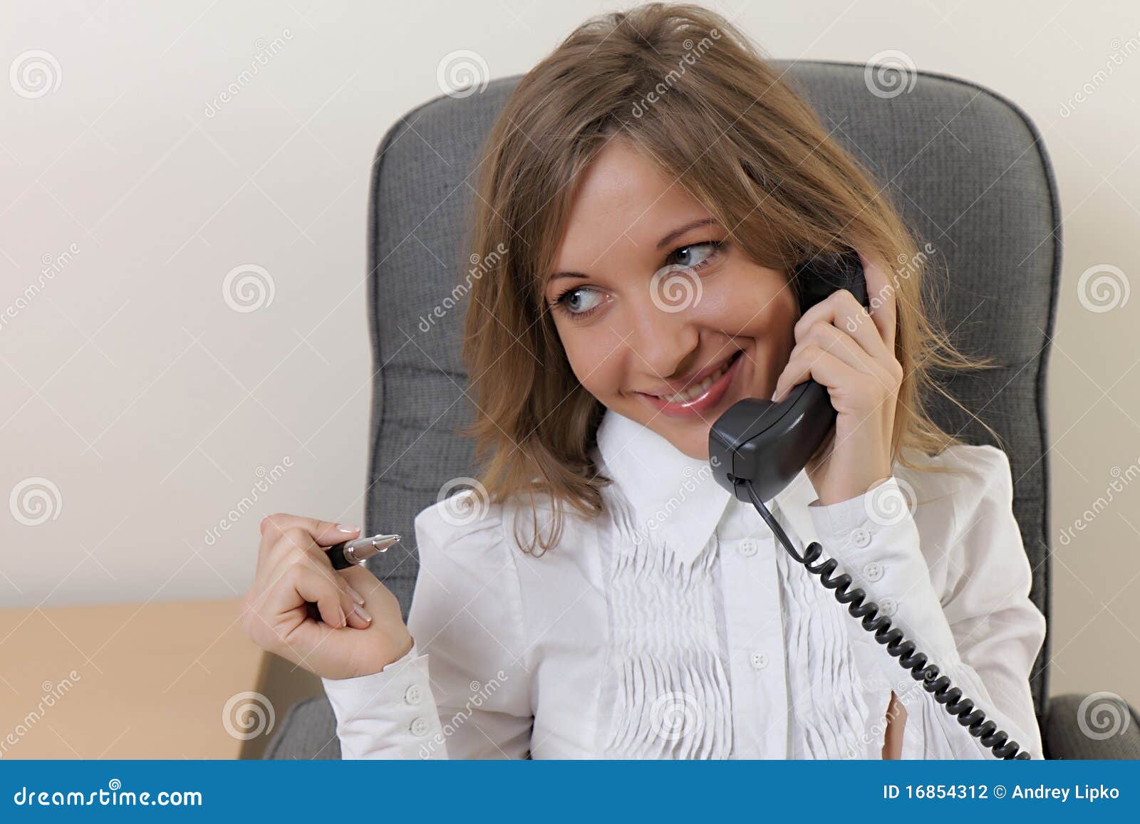 Young Girl at Office on the Workplace Makes Call Stock Photo - Image of ...