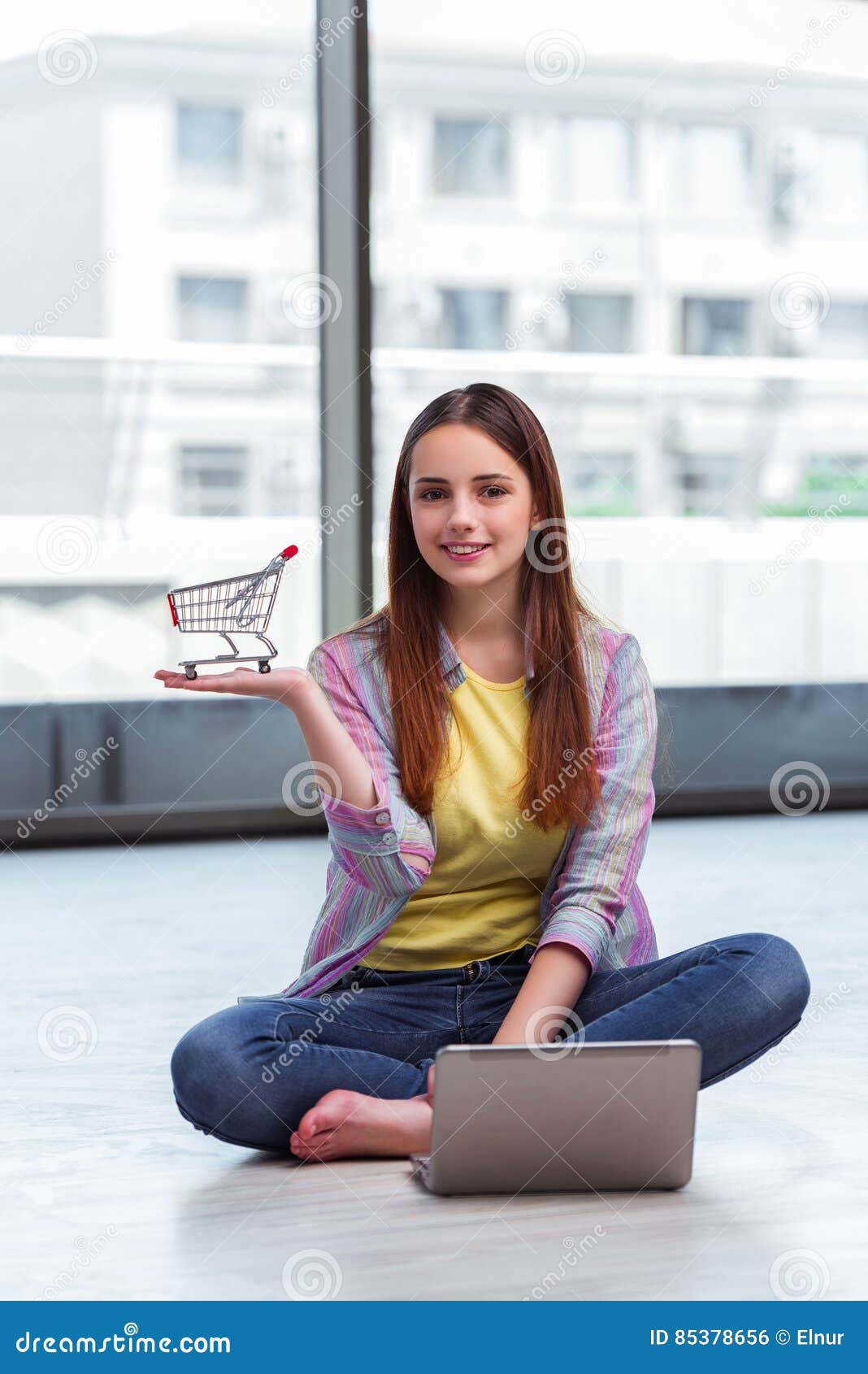 The Young Girl in Online Shopping Concept Stock Photo - Image of laptop ...