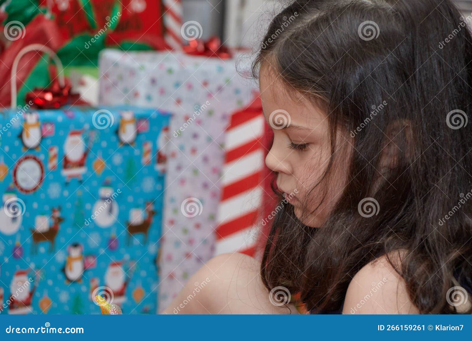 Young Girl Opening Presents on Christmas Stock Image - Image of ...