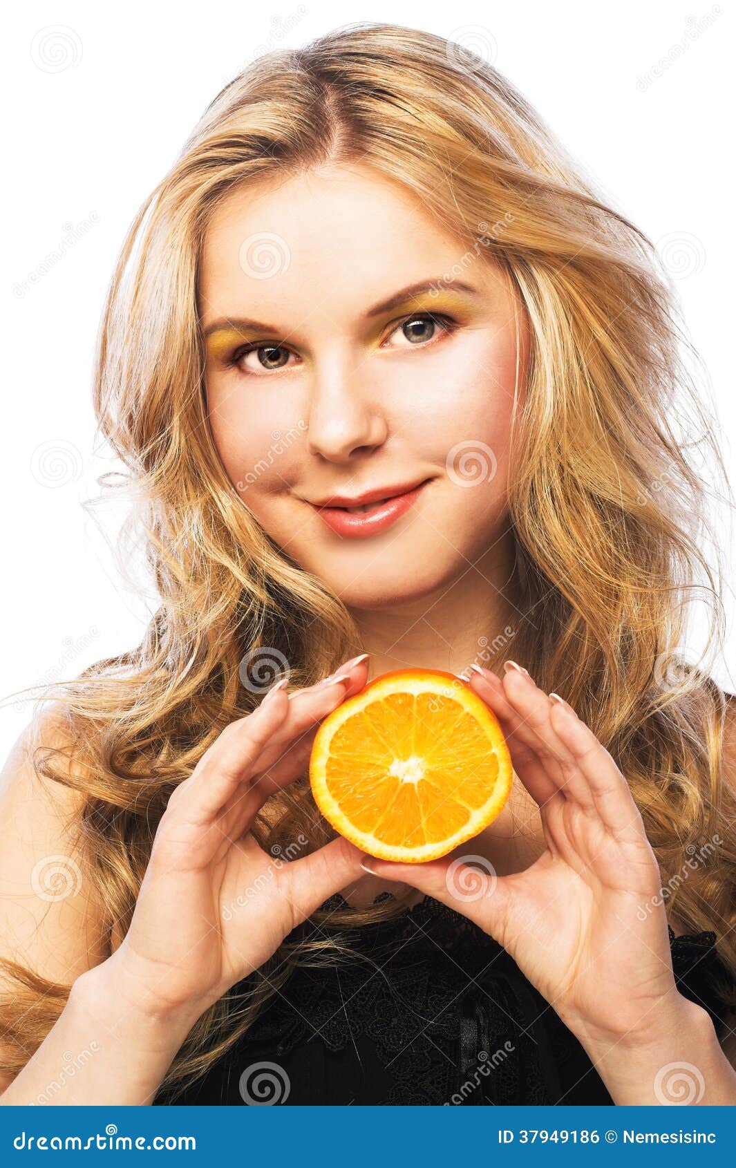 Young girl with orange stock photo. Image of beauty, background - 37949186
