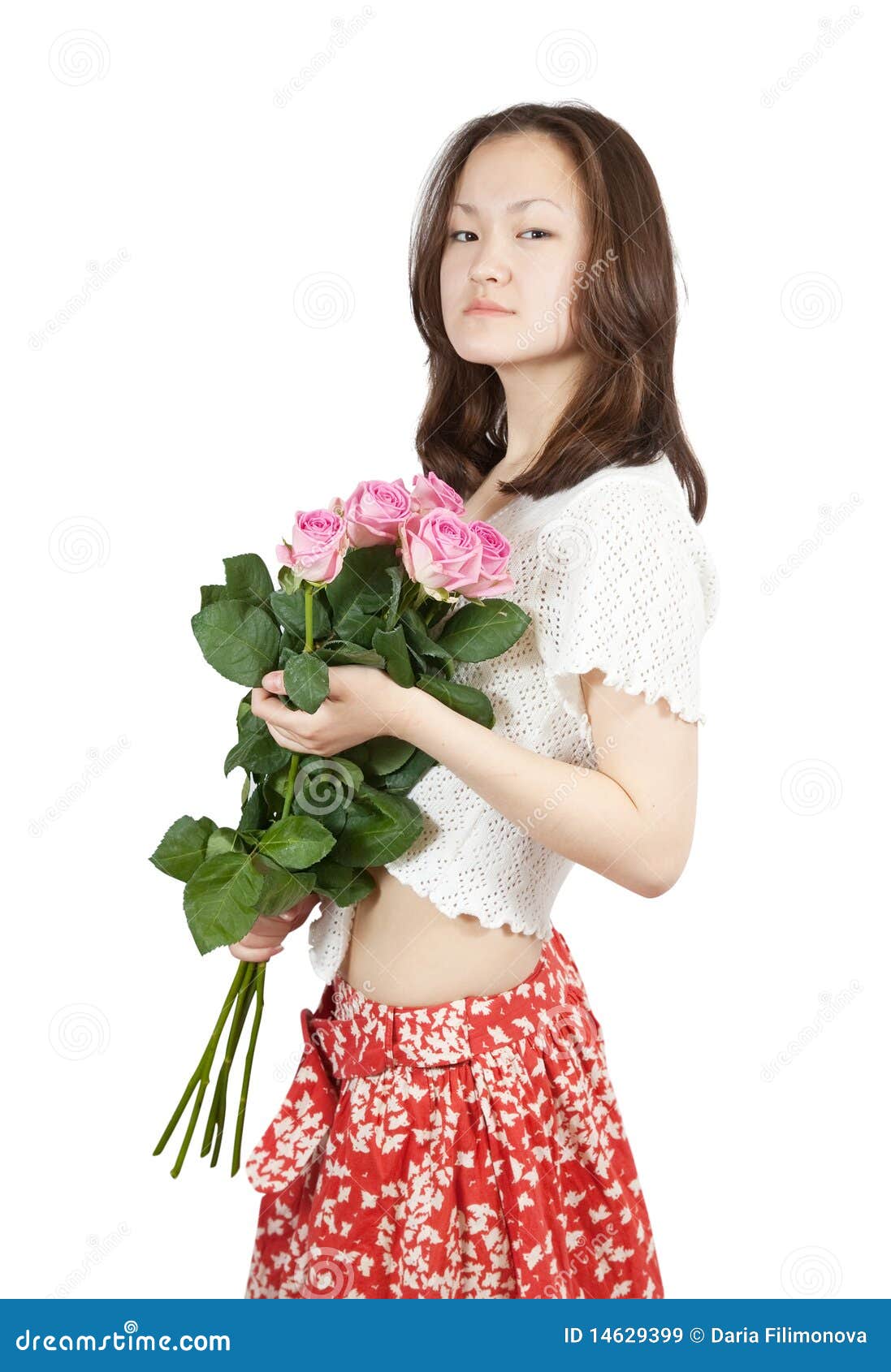 Young girl and pink roses stock image. Image of teenager - 14629399