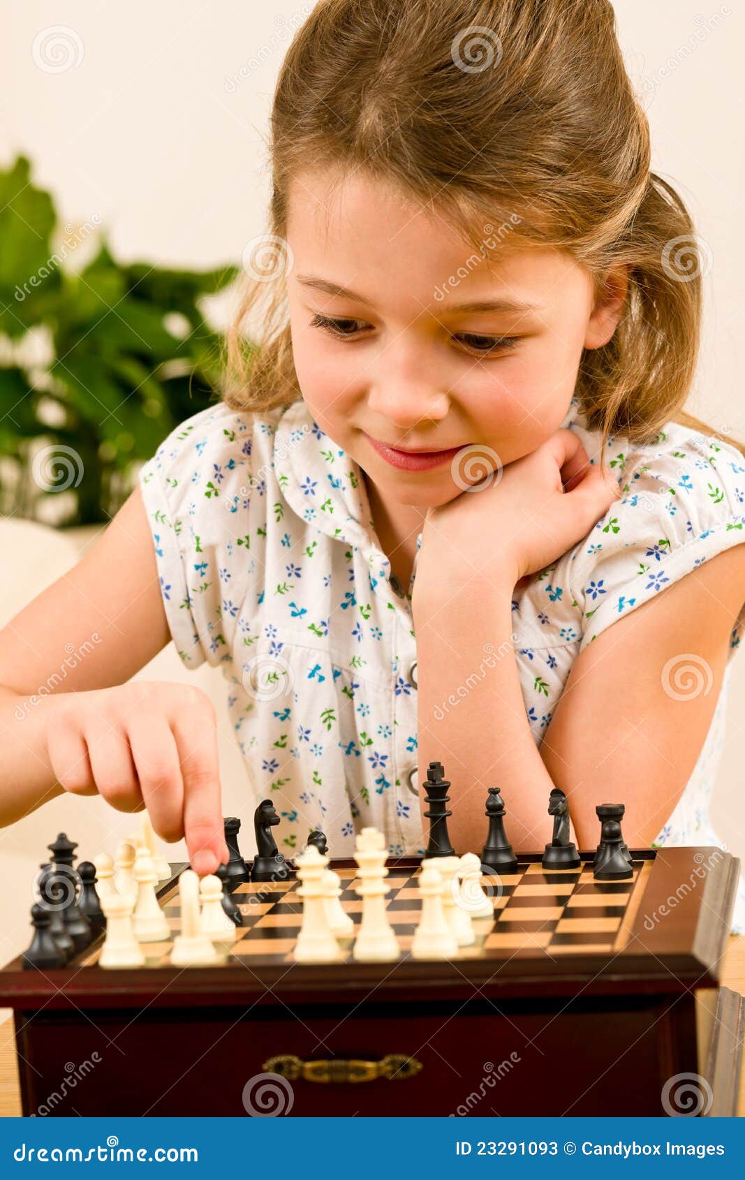 Young Girl Play Chess Cute Smile Stock Image - Image of young, game ...