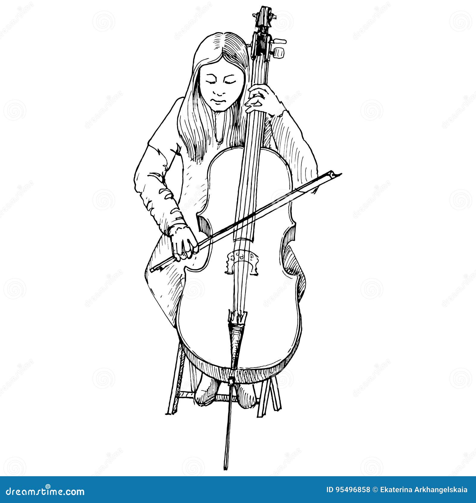 Young Girl Playing the Cello, Cellist Stock Vector - Illustration of ...