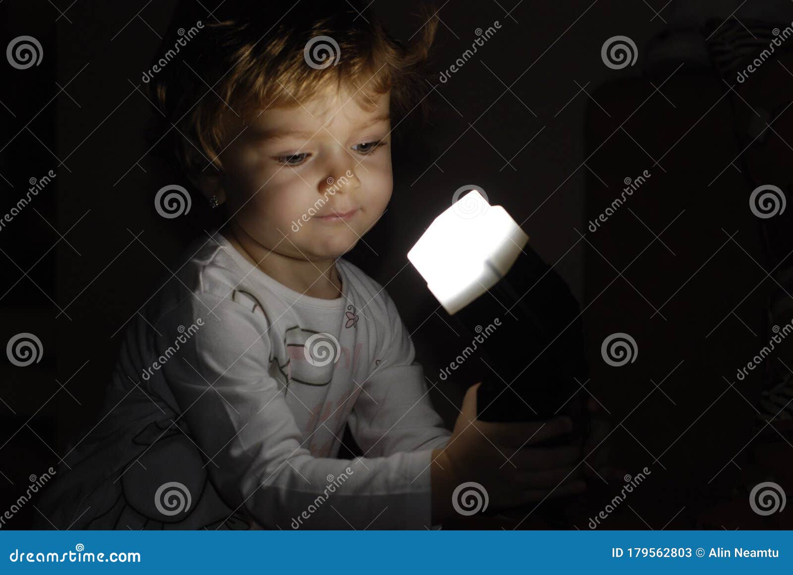 Young Girl Playing with Flashlight Stock Image - Image of young ...