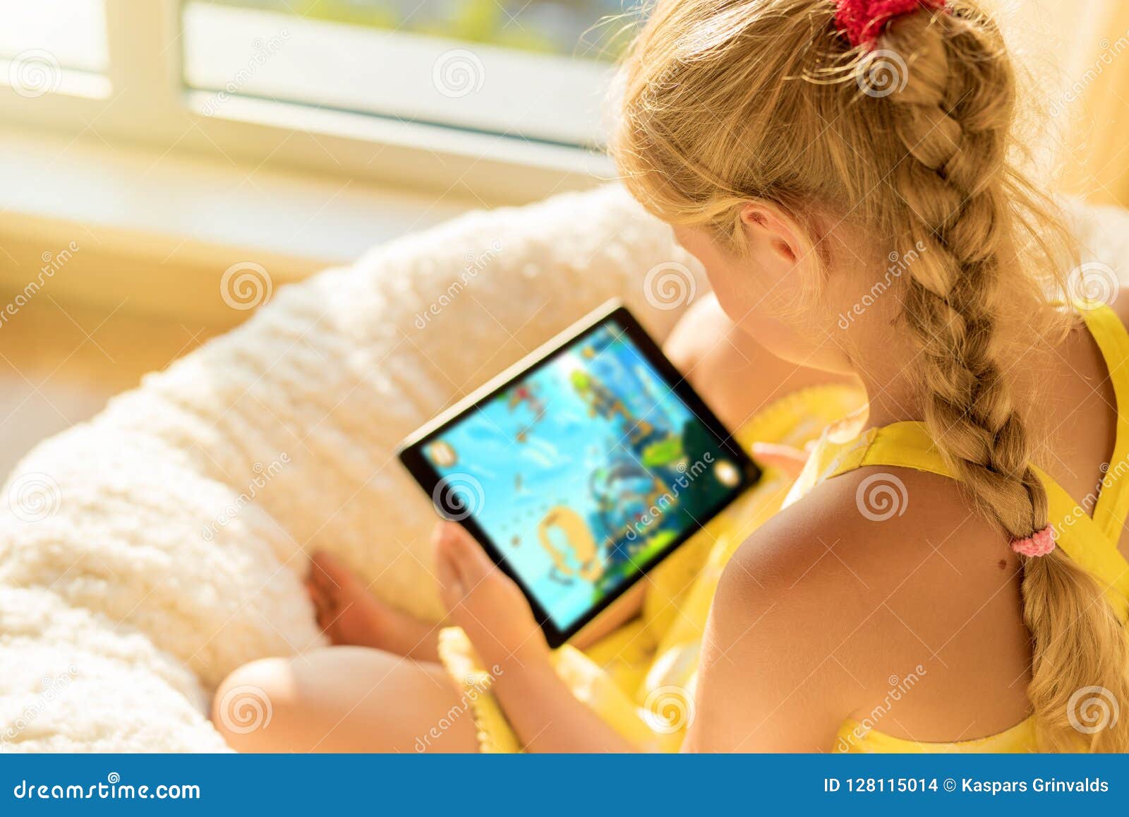 Girl Playing Game on Tablet Computer Stock Photo - Image of child, game ...