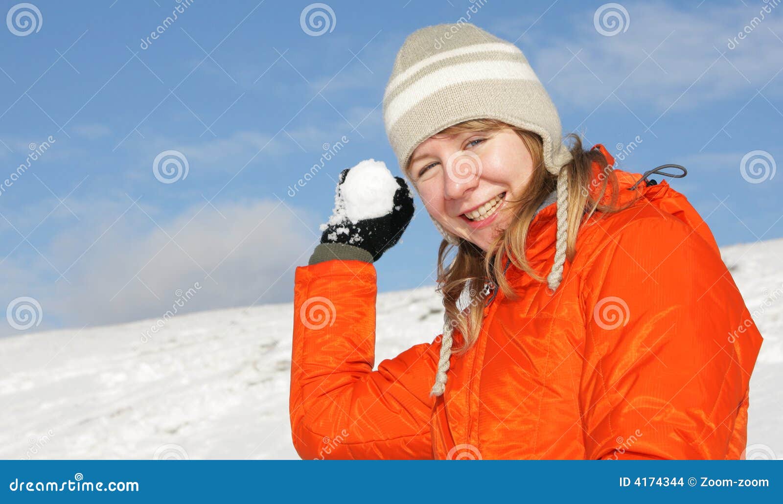 Young Girl Playing Snowball Fight Stock Photo - Image of pretty ...