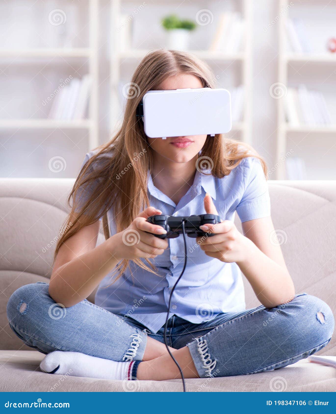 Young Girl Playing Virtual Reality Games Stock Photo - Image of ...
