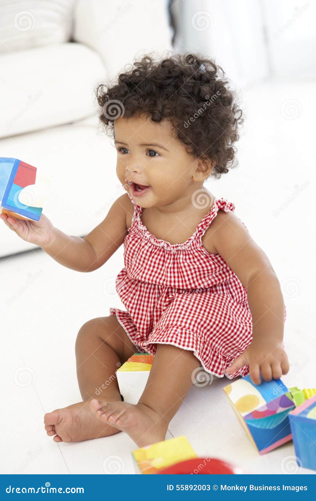 Young Girl Playing with Wooden Building Blocks Stock Image - Image of ...