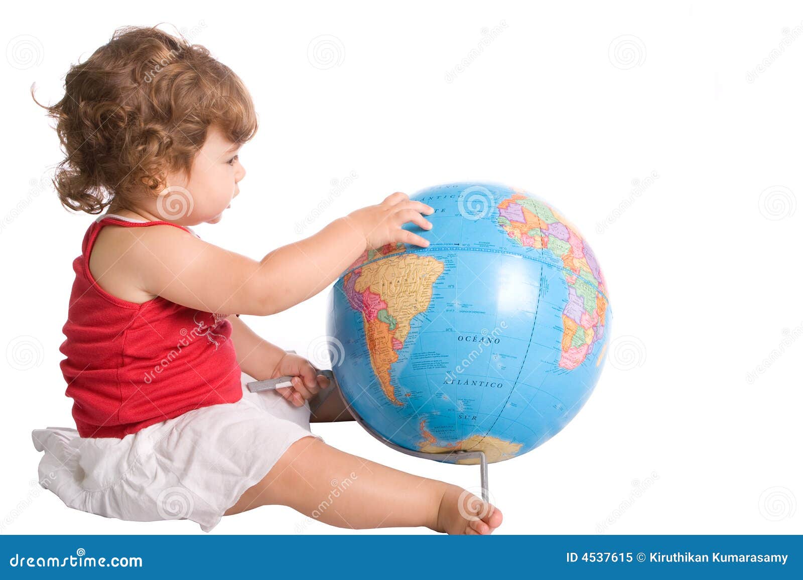 Young Girl Playing with a World Globe Map Stock Image - Image of sphere ...