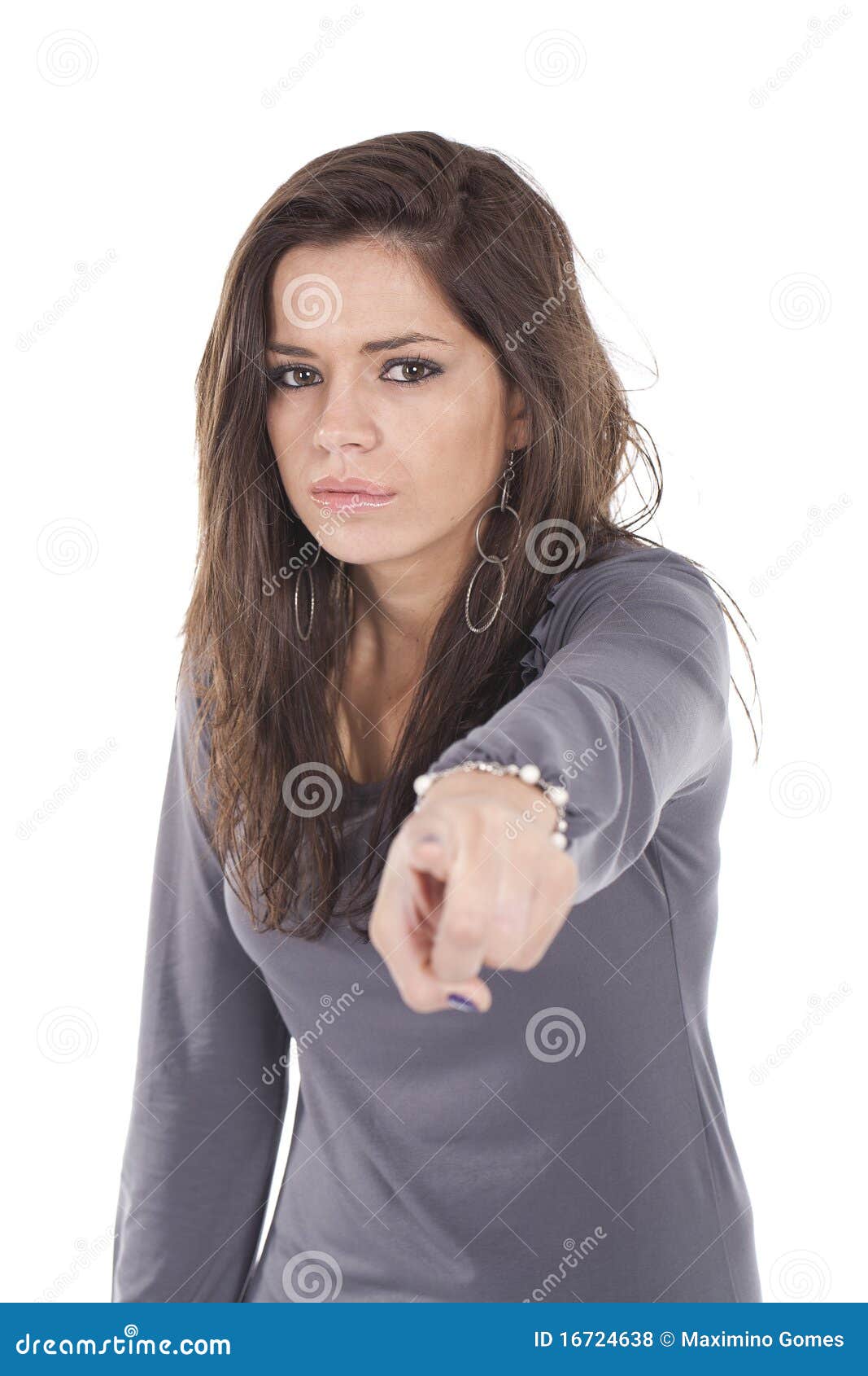 Young Girl Pointing with Finger Stock Photo - Image of gesture, looking ...