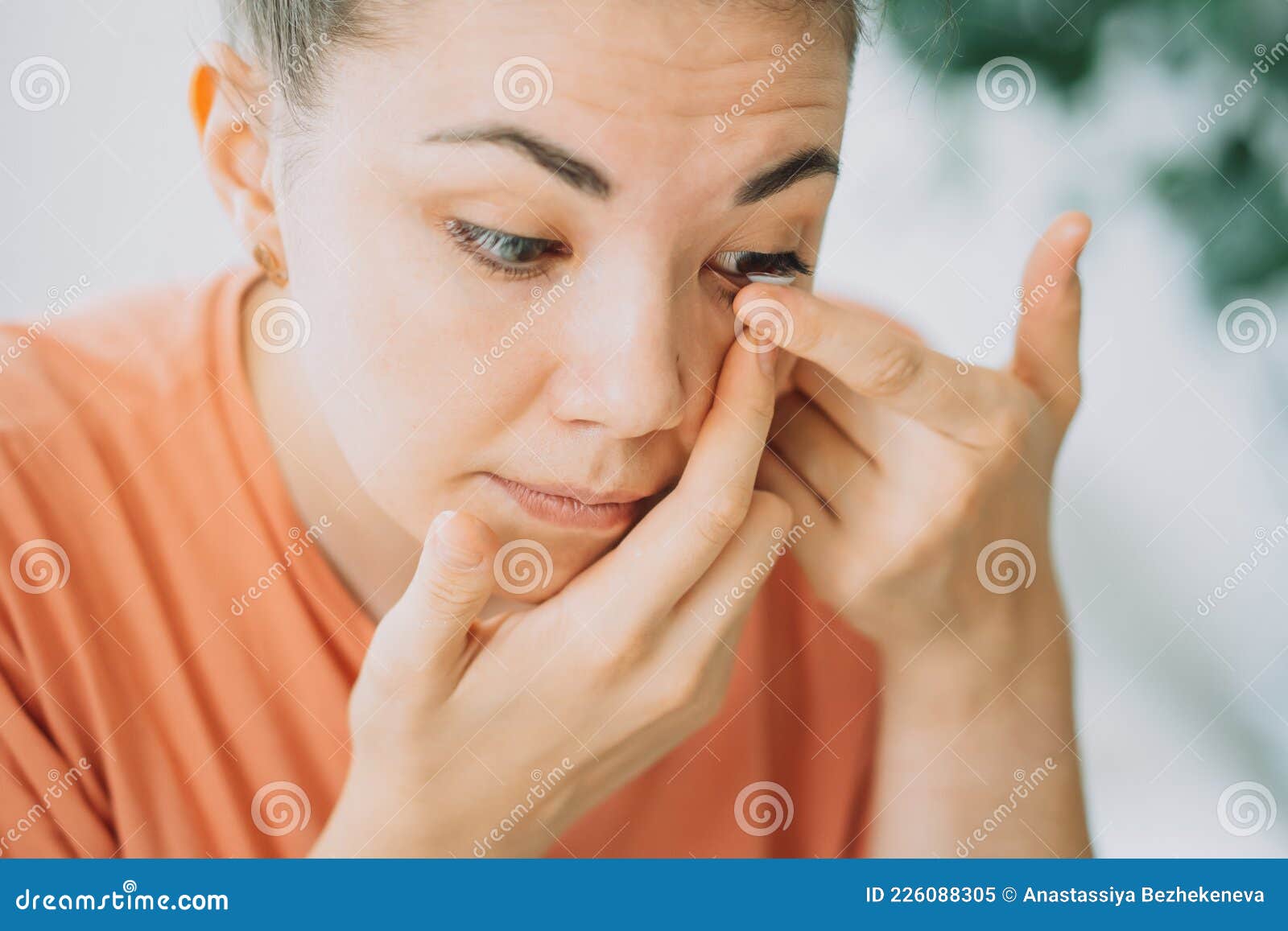 Young Girl with Poor Eyesight Puts on Lens for Vision Stock Image ...